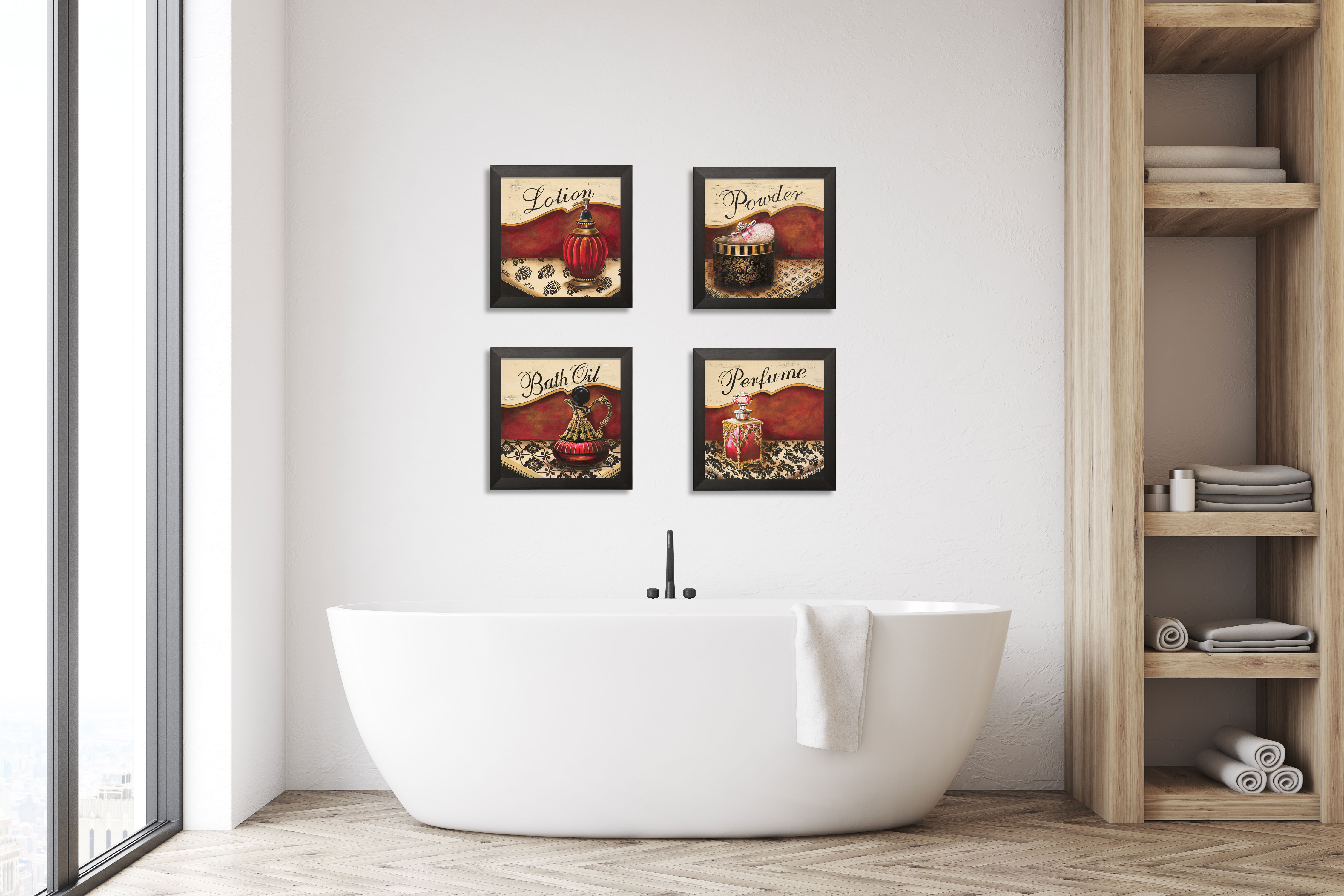 Gango Home Decor 4 Lovely Vintage Red & Gold Perfume, Bath Oil, Lotion ...