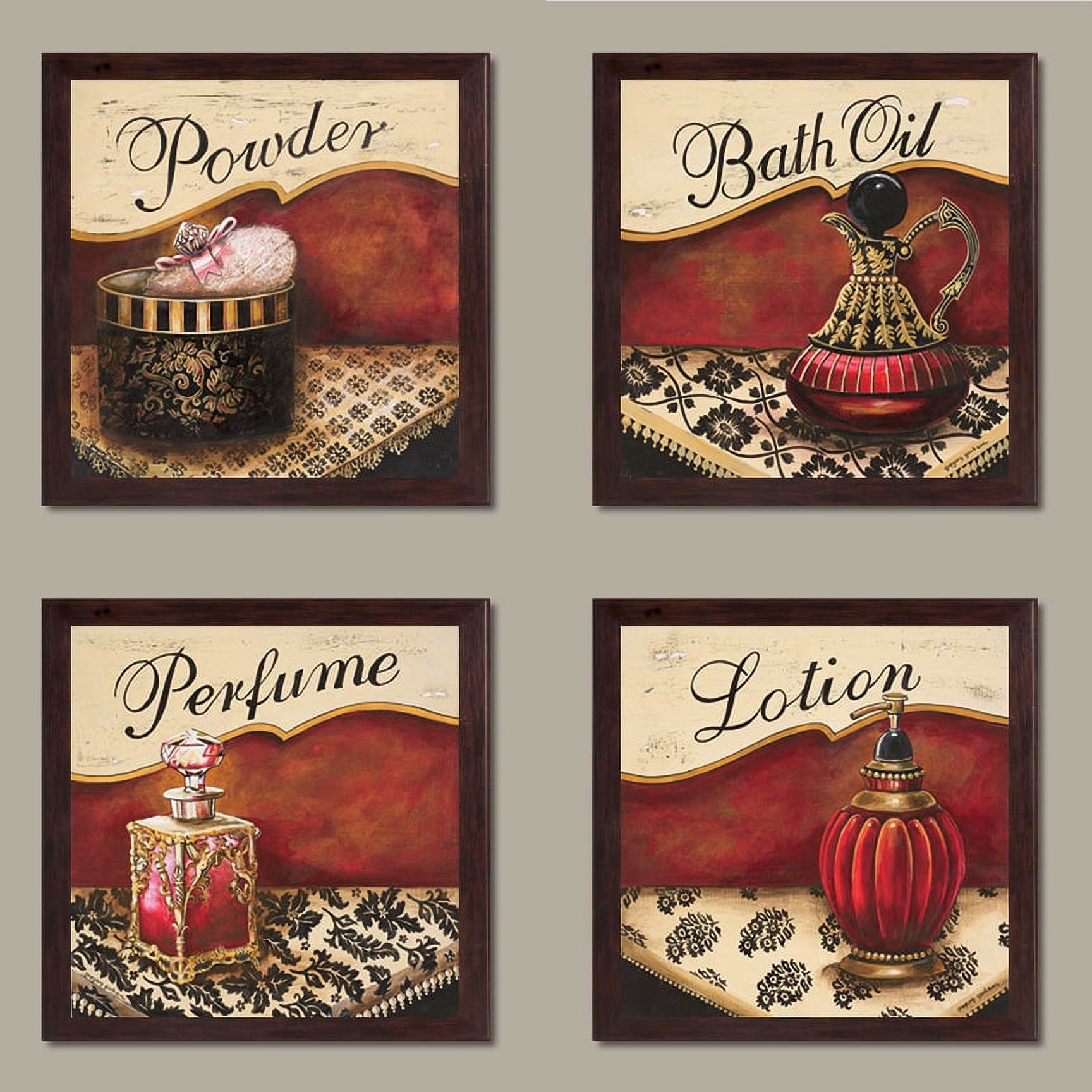 Gango Home Decor 4 Lovely Vintage Red & Gold Perfume, Bath Oil, Lotion ...