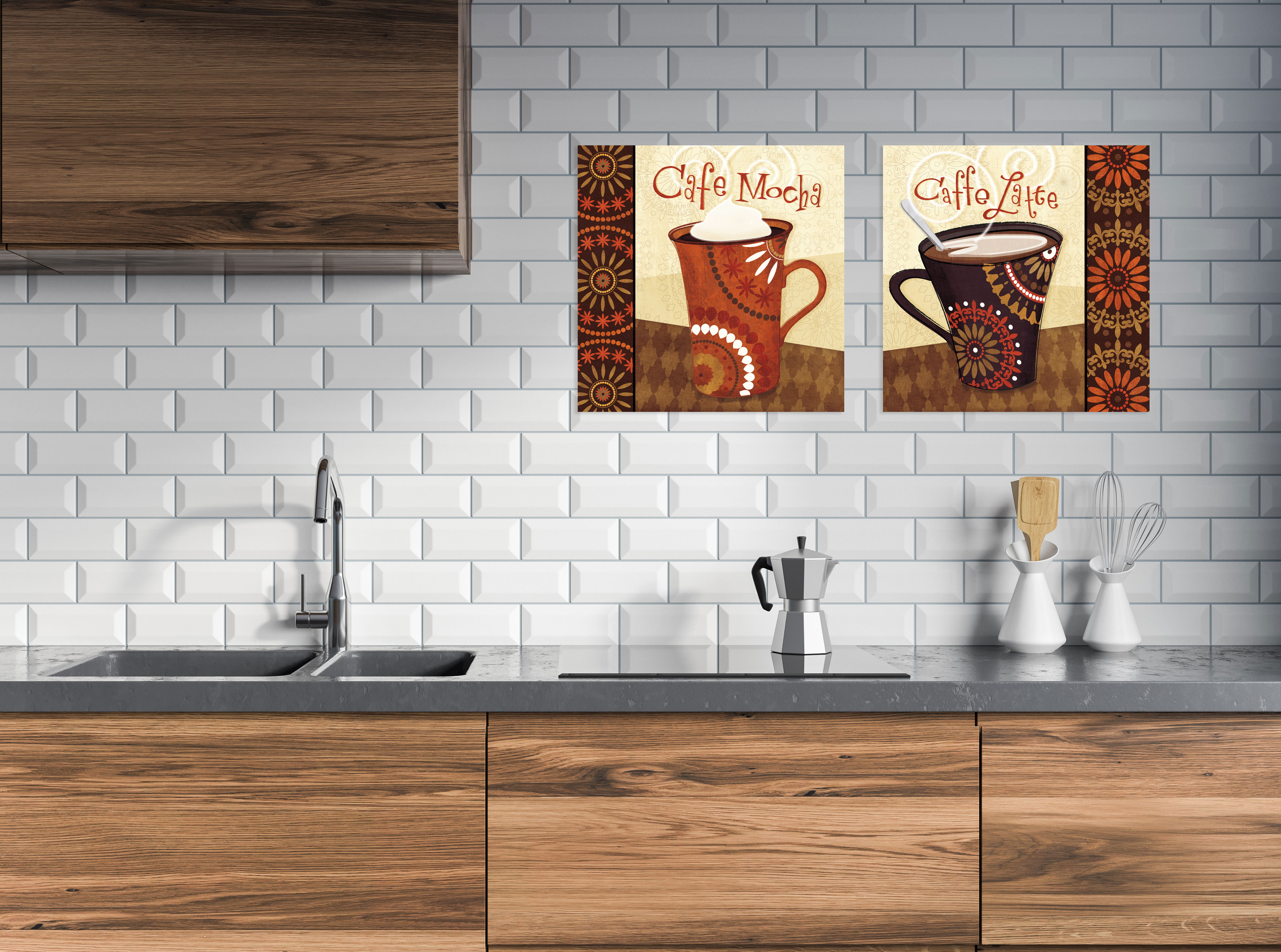 Gango Home Decor Aboriginal Patterned Coffee Cup Kitchen Wall Art; Two ...