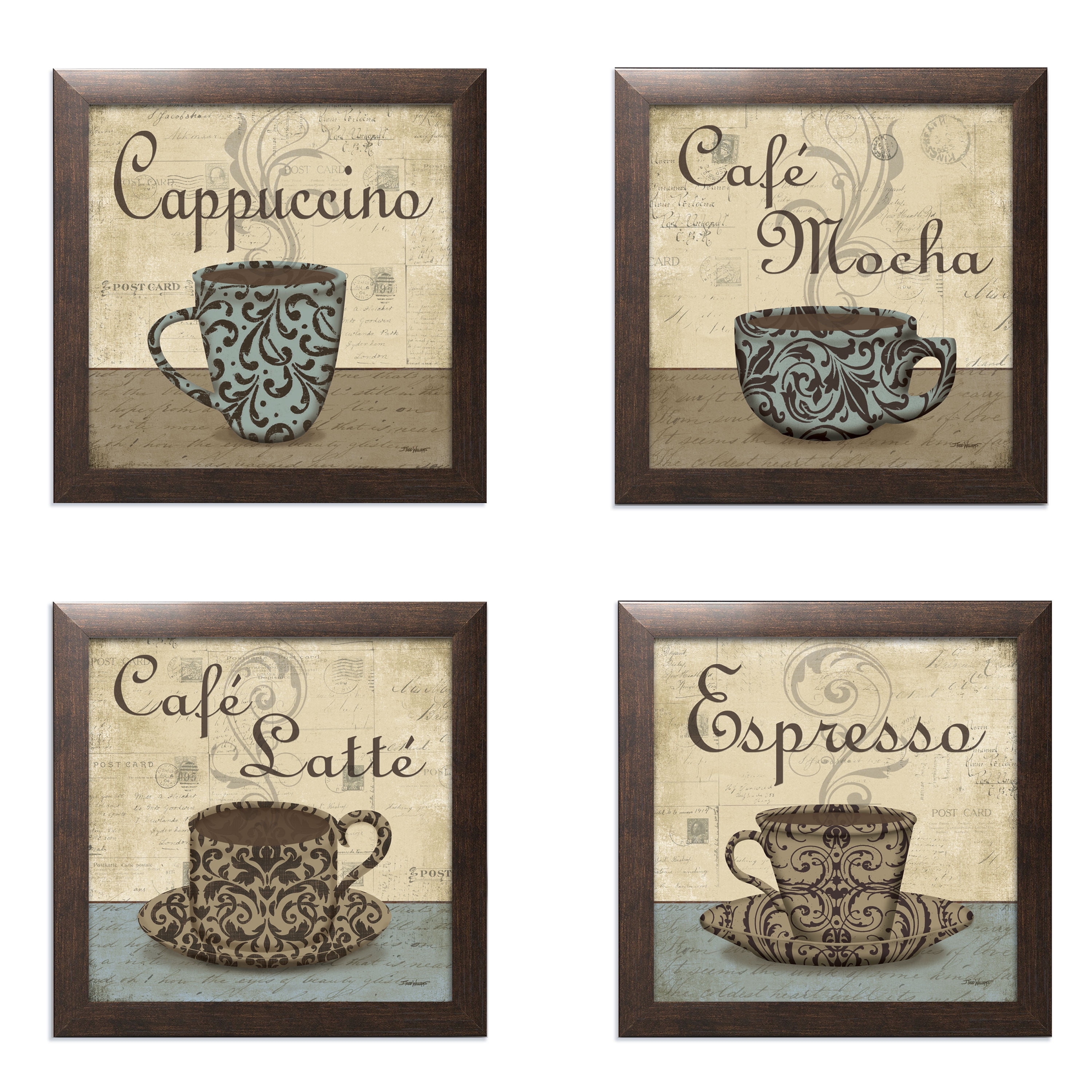 Gango Home Decor Classic Coffee Cup Adult Kitchen Art; Four 12" x 12 ...