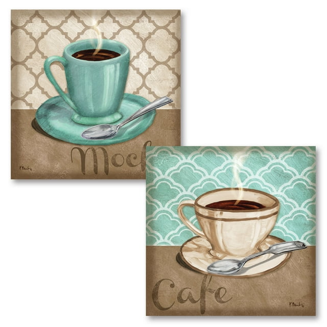 Gango Home Decor Classic Quatrefoil Coffee Cup Kitchen Wall Art; Two ...