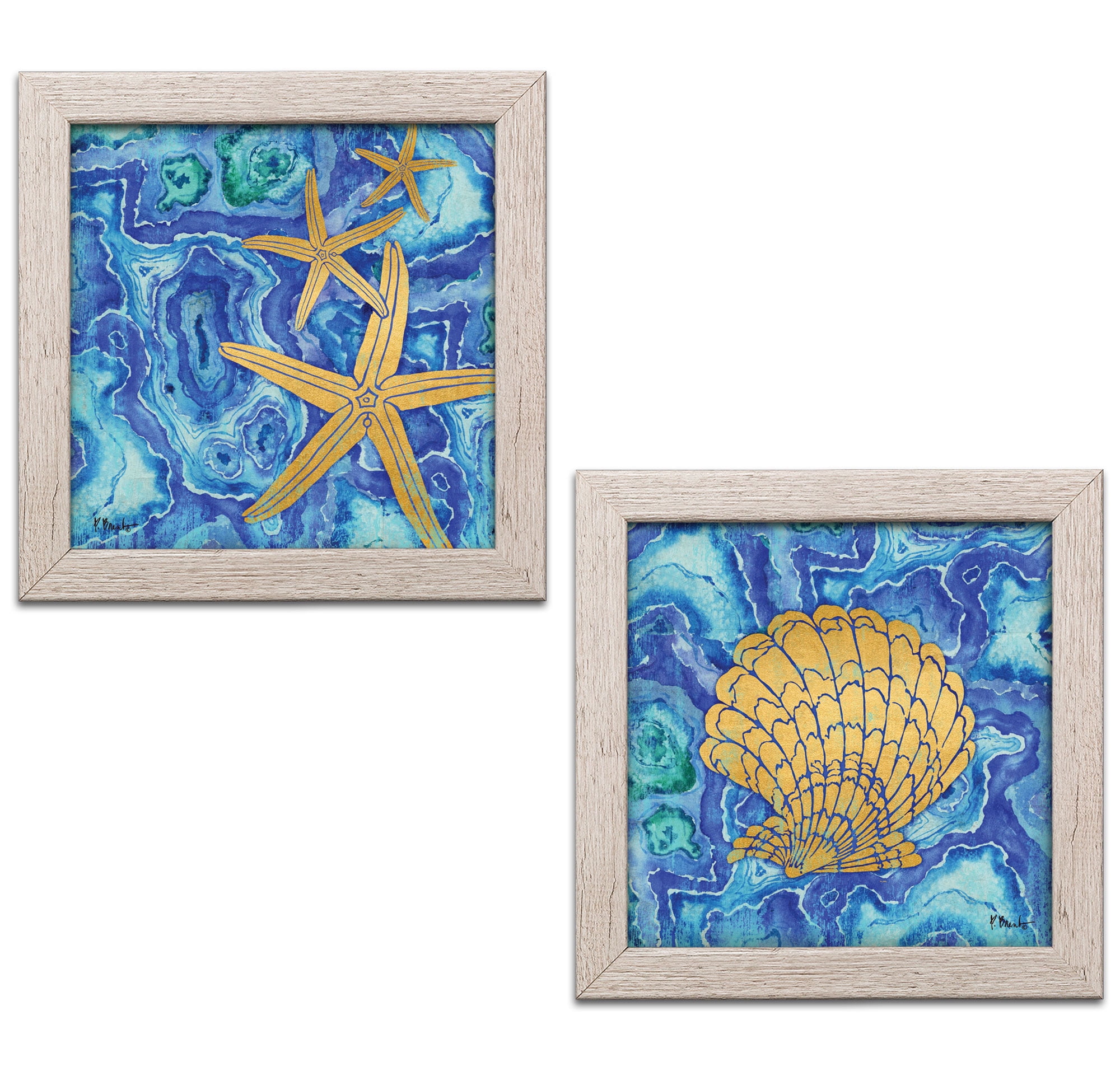 Gango Home Decor Coastal Blue & Gold Agate Shell & Starfish Adult Decor ...