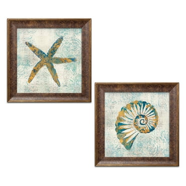 Trendy Coastal Art Shells on Linen and Postcard Style-background ...