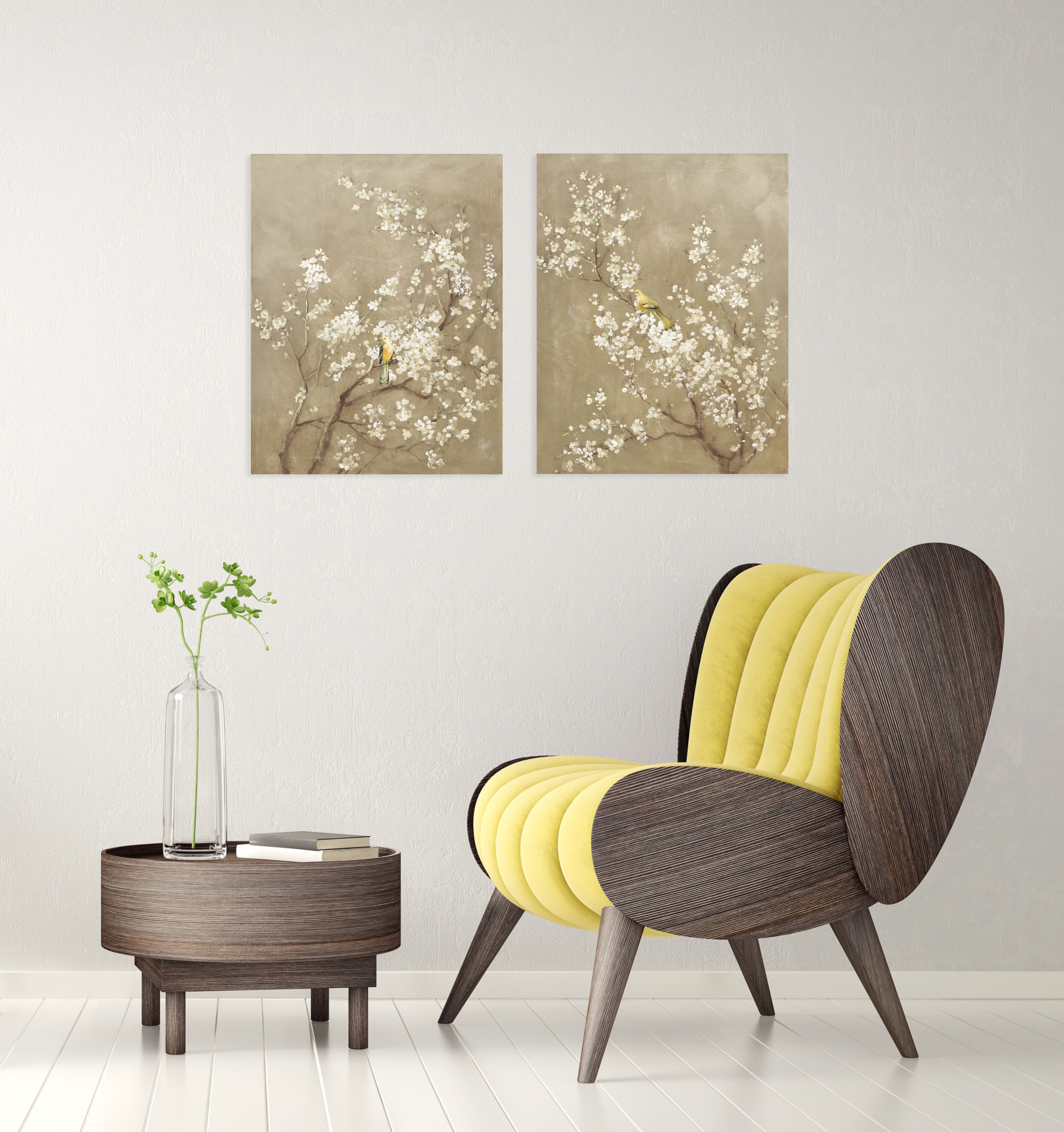 Gango Home Decor Contemporary White Cherry Blossom I & II Neutral Crop ...