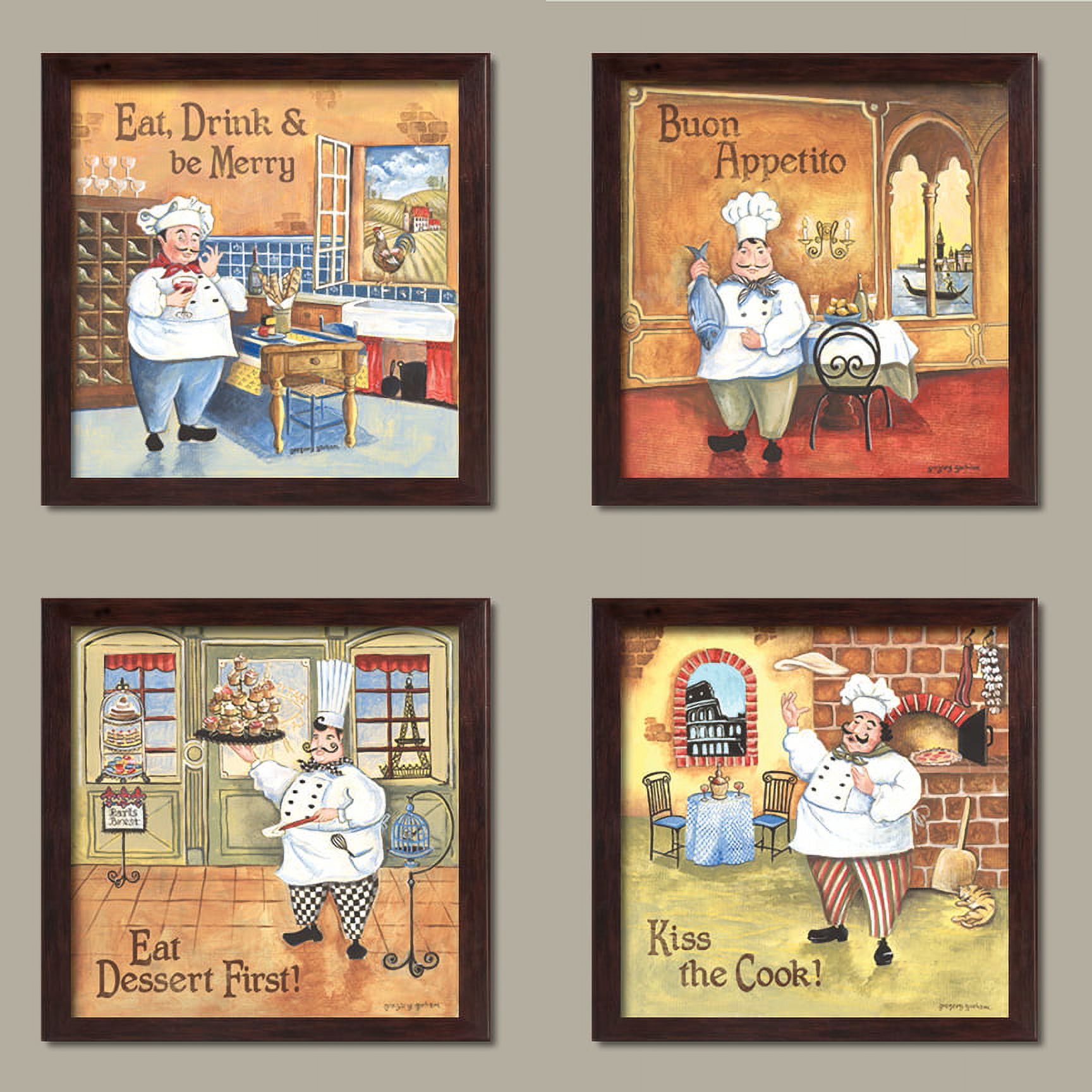 Gango Home Decor Cute Colorful Chef Kitchen Wall Art; Four Multi-Color ...