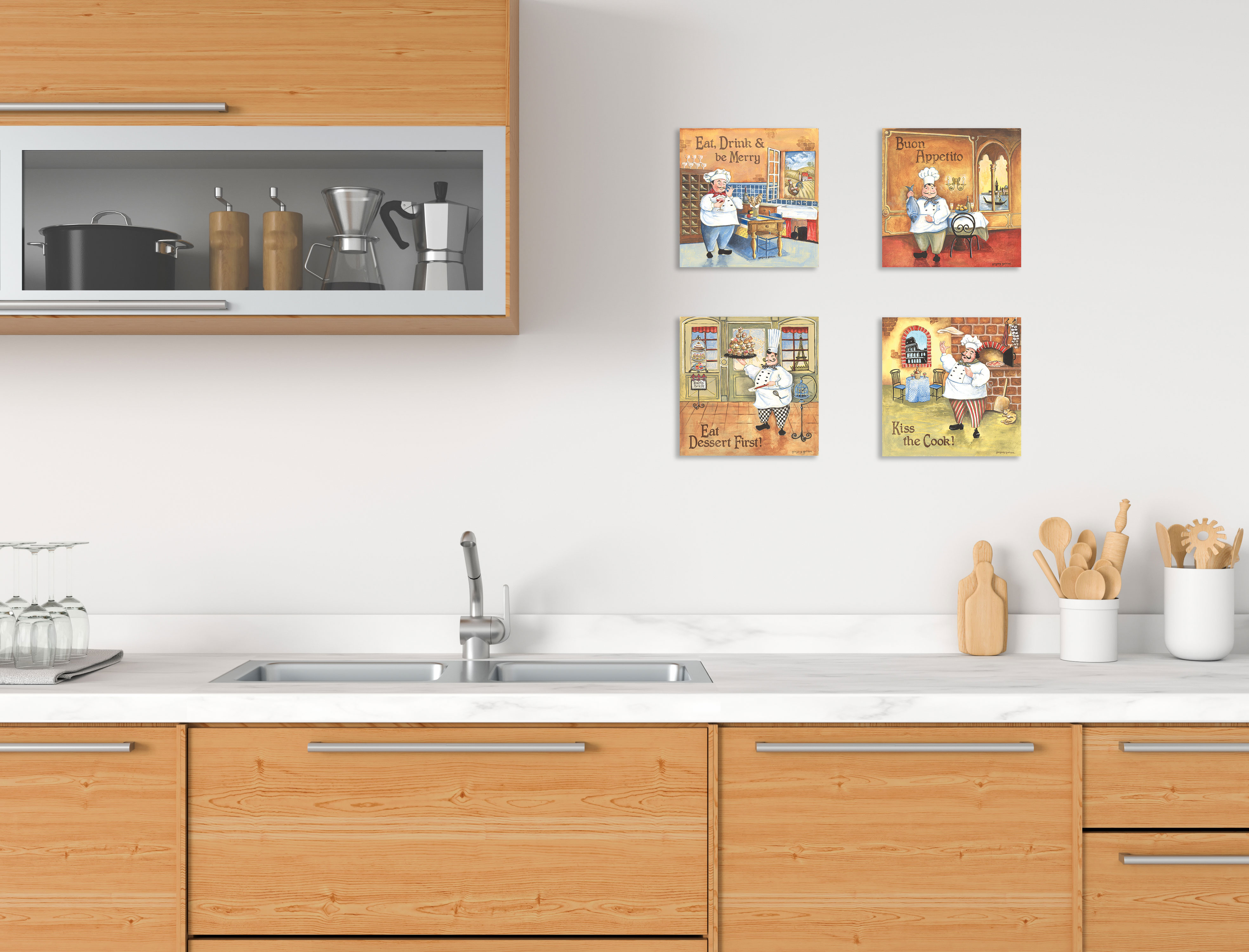 Gango Home Decor Cute Colorful Chef Kitchen Wall Art; Four Multi-Color ...