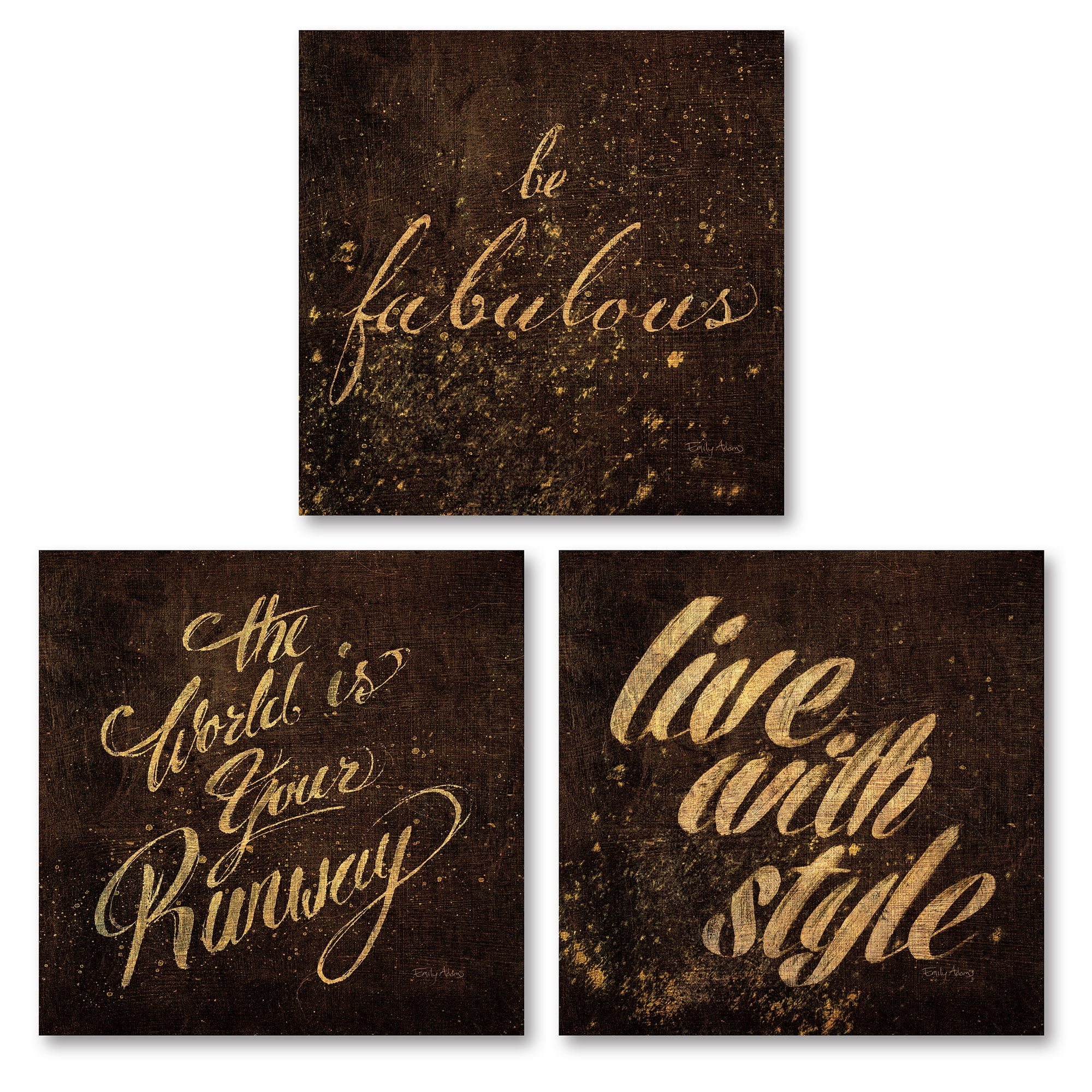 Gango Home Decor Glam Shoe Quotes Adult Decor; Three 16x16in Fine Art ...