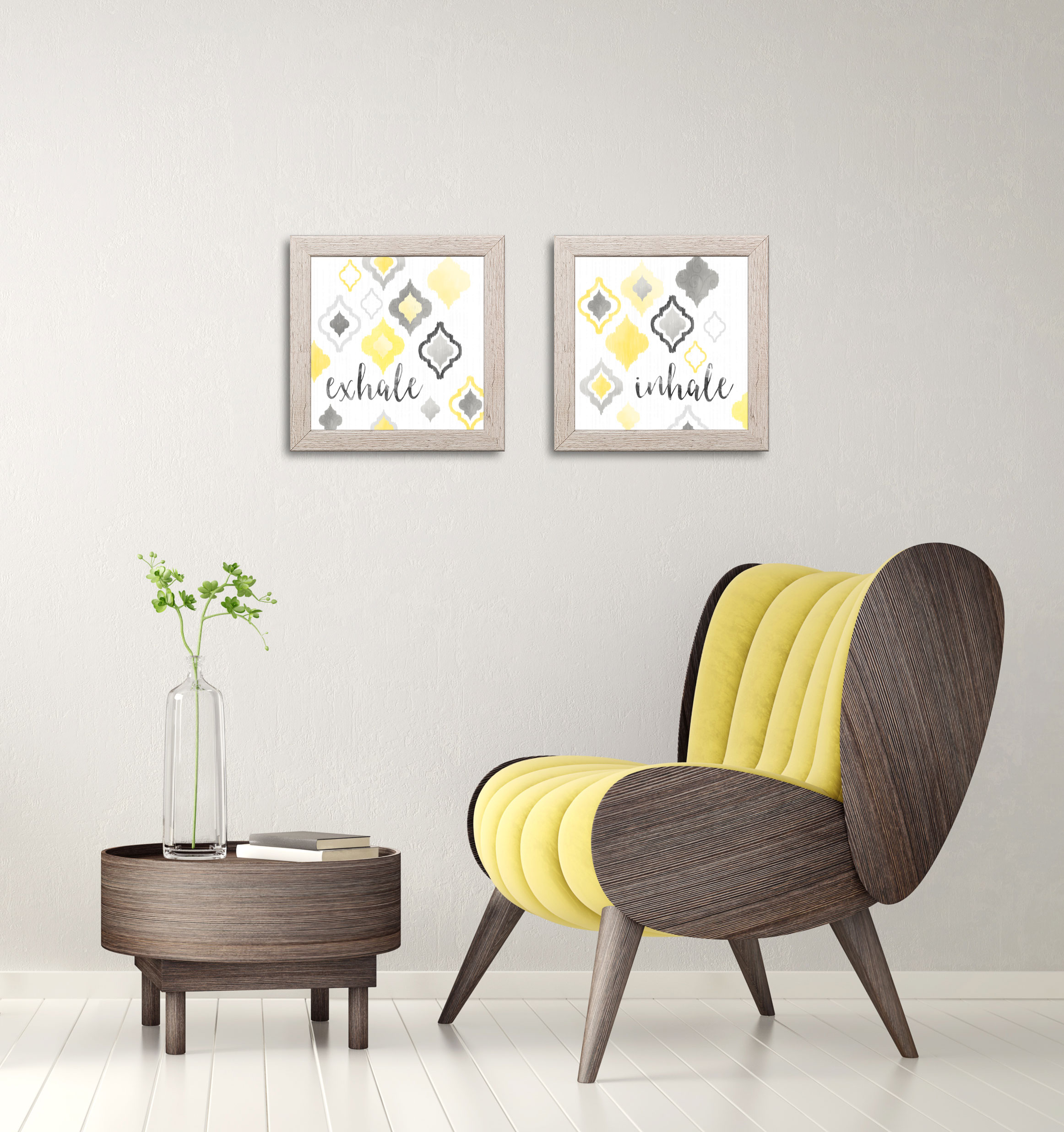 Gango Home Decor Lovely White & Grey Medalion Patterned "Inhale ...