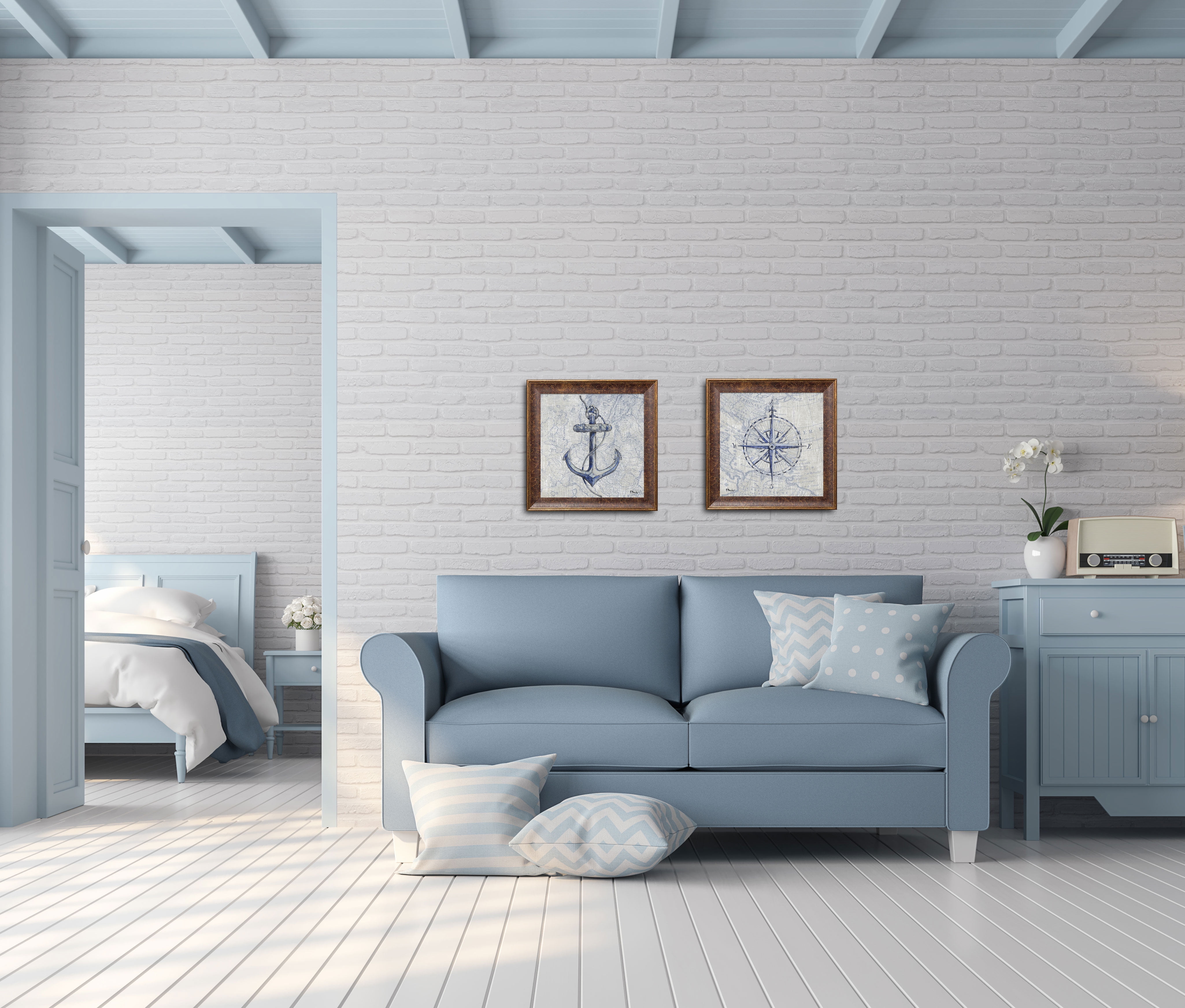 Gango Home Decor Modern Vintage Nautical I & II; Two 12x12in Art Prints ...