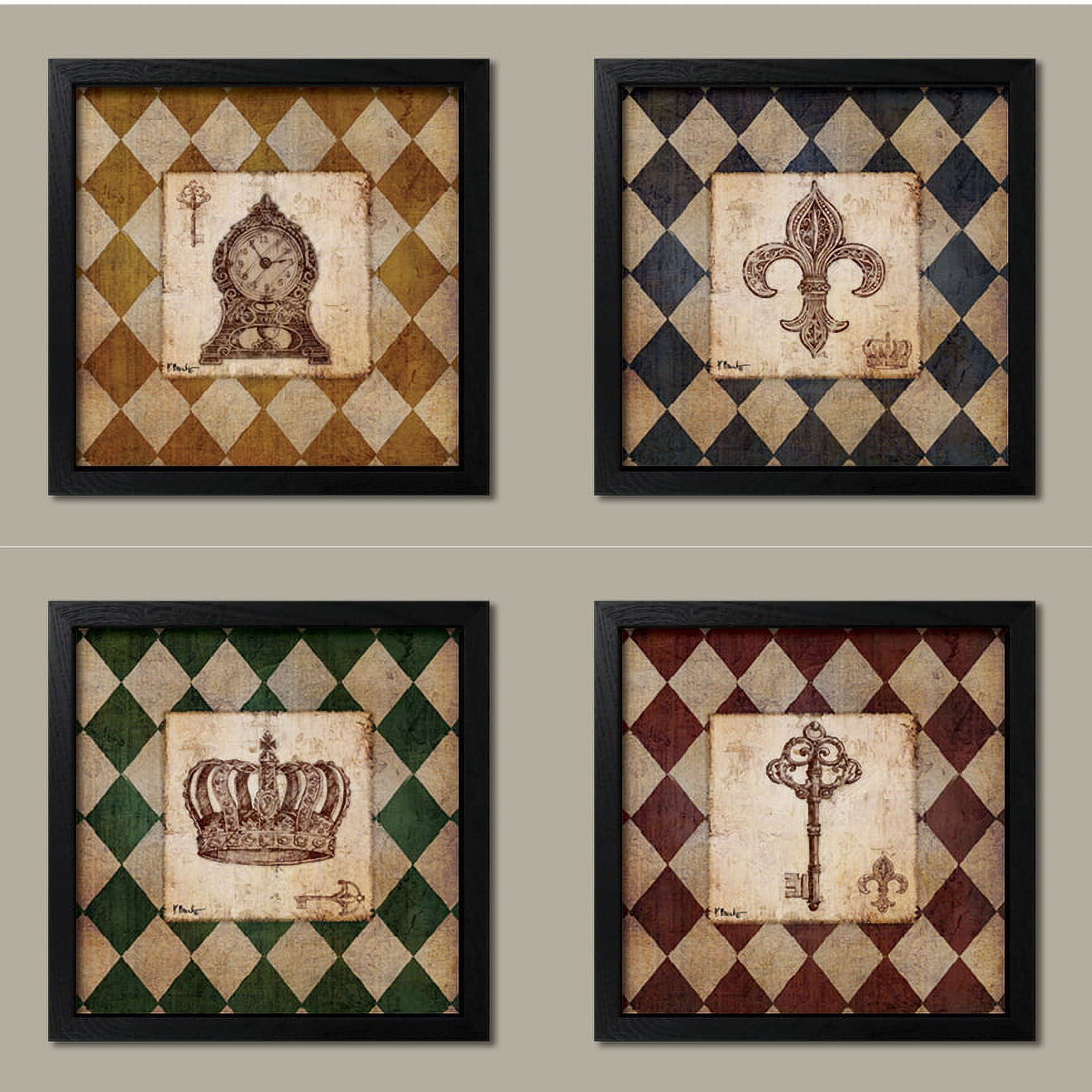 Gango Home Decor Vintage Harlequin Modern Fleur Set; 4 - 12" x 12 ...