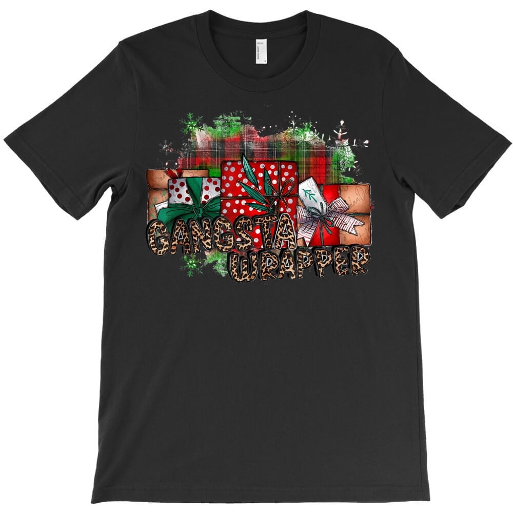 Gangsta Wrapper Funny Christmas Leopard Print Graphic Tee, Holiday ...