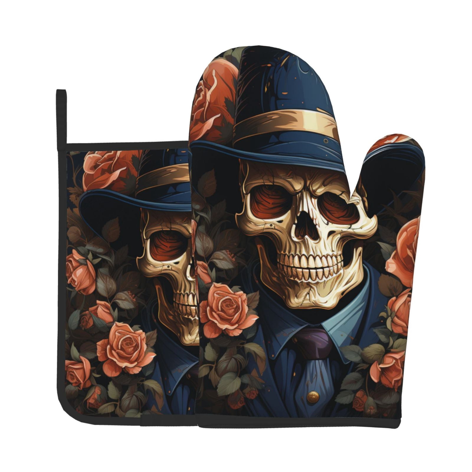 Gangster Death Skull Gothic Art 2Pcs Oven Mitts and Pot Holders Set ...