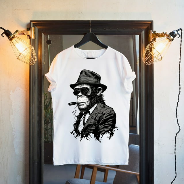 Gangster Monkey Tee Smoking Cigar T-Shirt Cool Unique Gift For Ape Fans ...