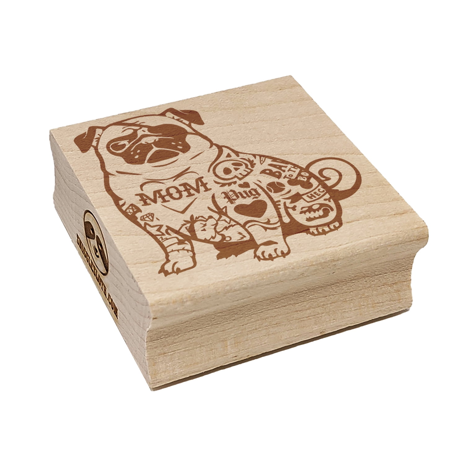 Gangster Pug Dog with Tattoos and Eyepatch Square Rubber Stamp Stamping ...