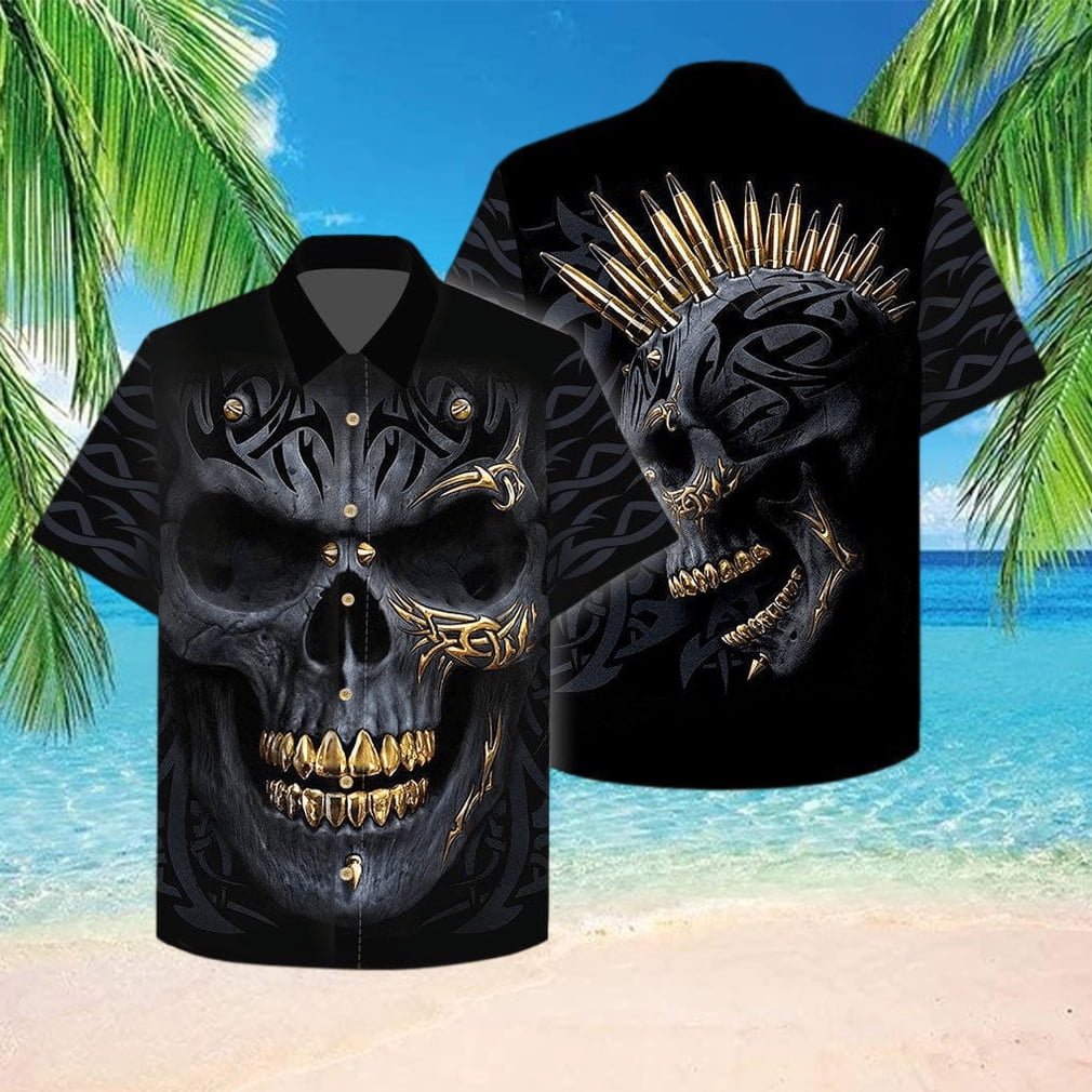 Gangster Skull Gold Bullets And Grillz Hawaiian Aloha Shirt - Walmart.com