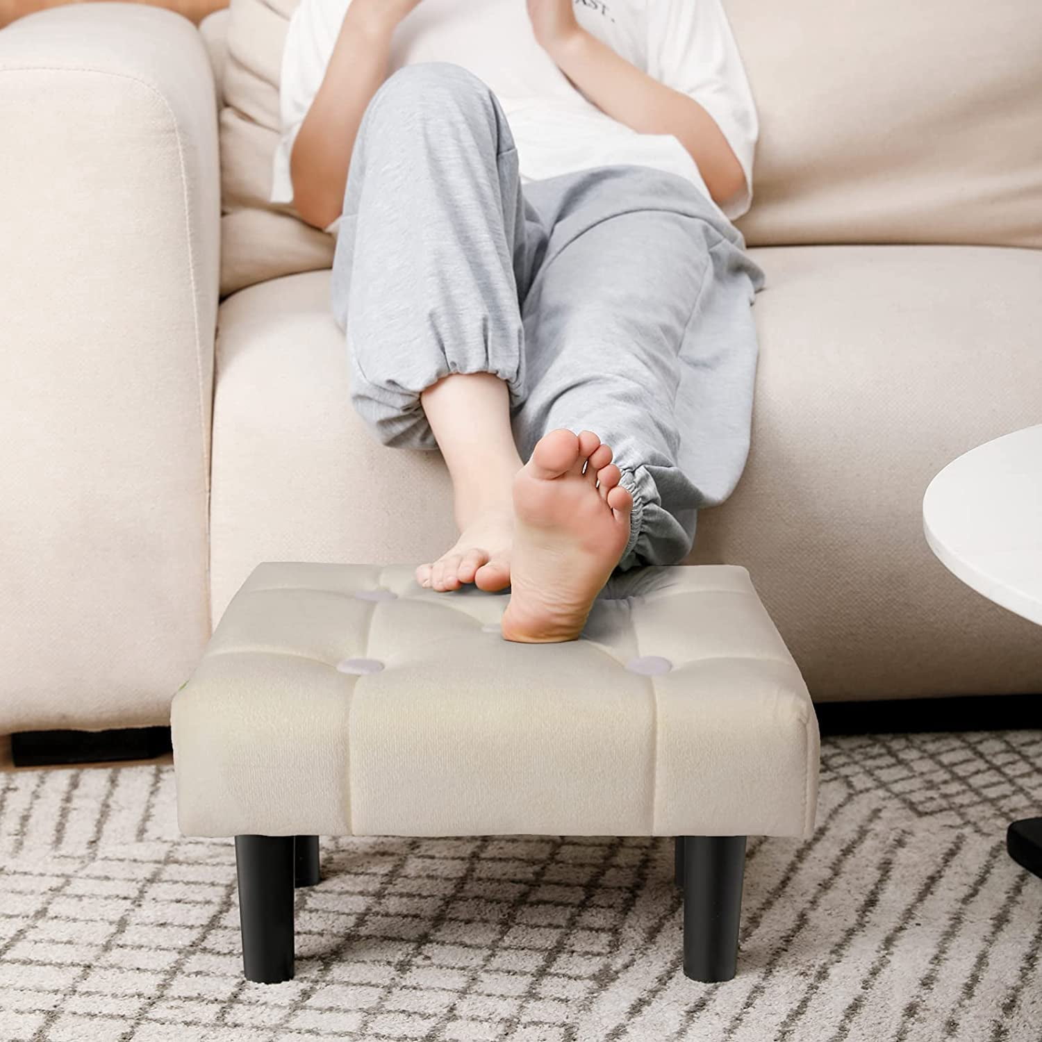 Gani Wood Footrest Stool Small Modern Square Footstool Ottoman for ...