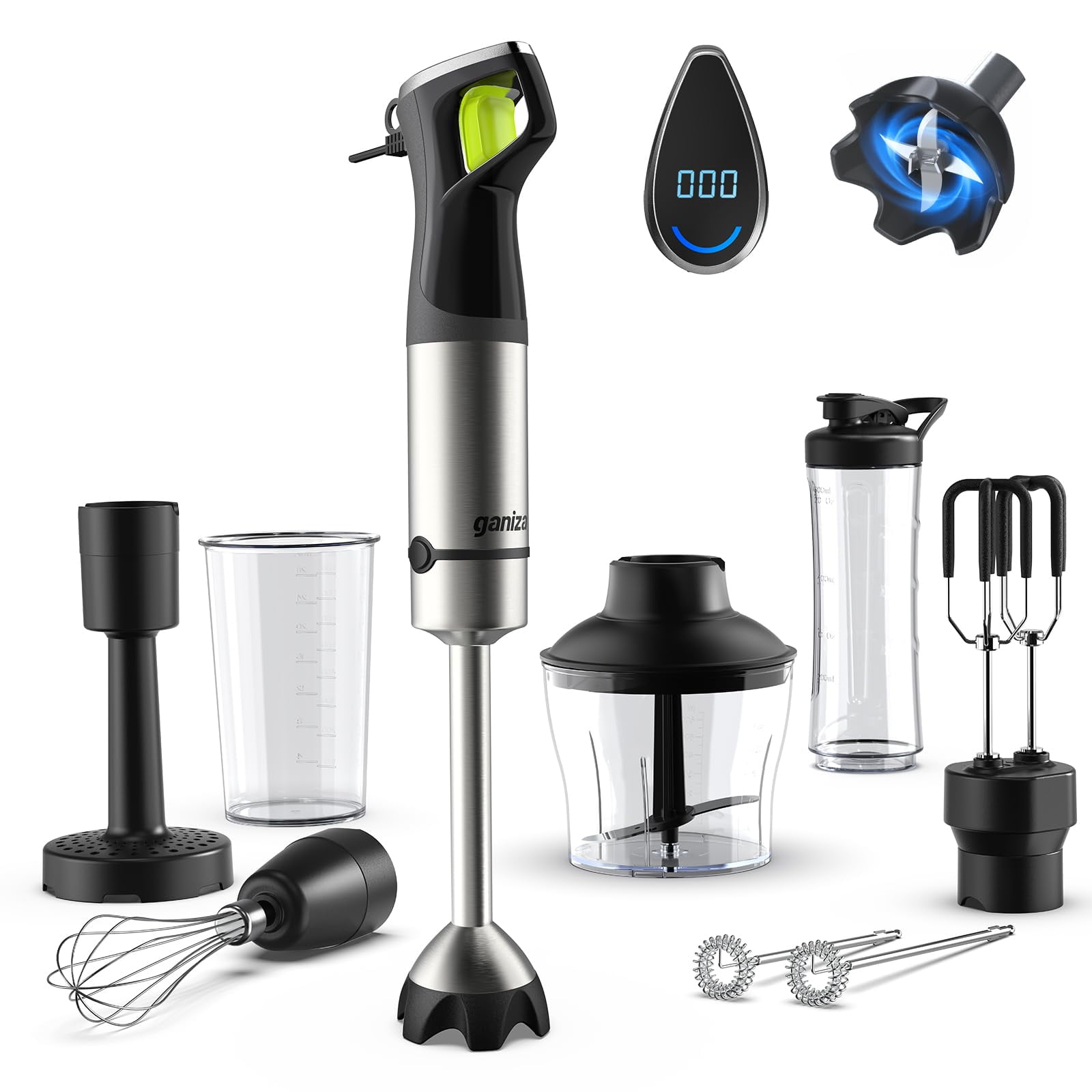 Ganiza Immersion Blender, Max 1200W Heavy Duty Hand Blender with Time ...