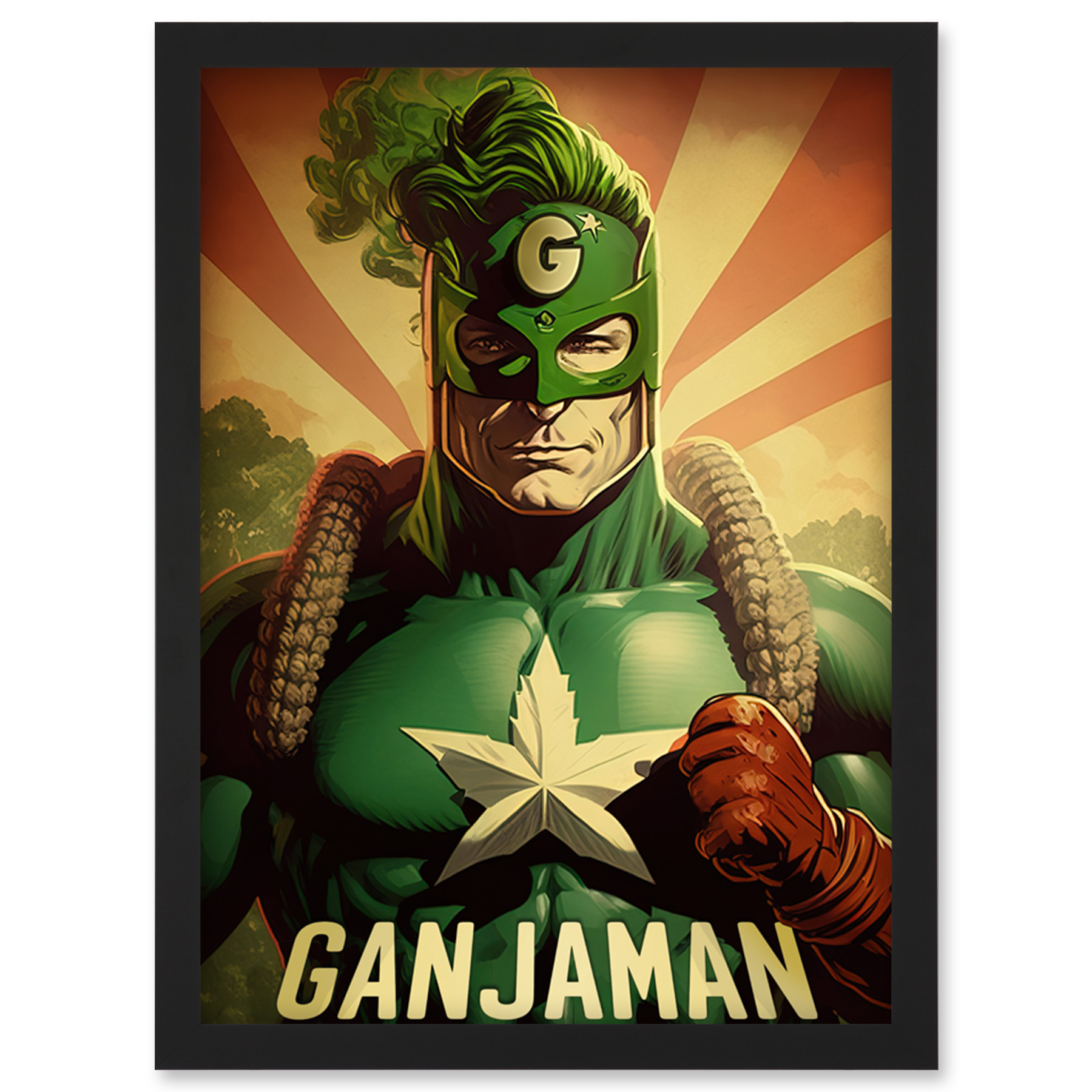 Ganjaman Super Hero Joint Weed Poster Weird Decor Artwork Framed Wall ...