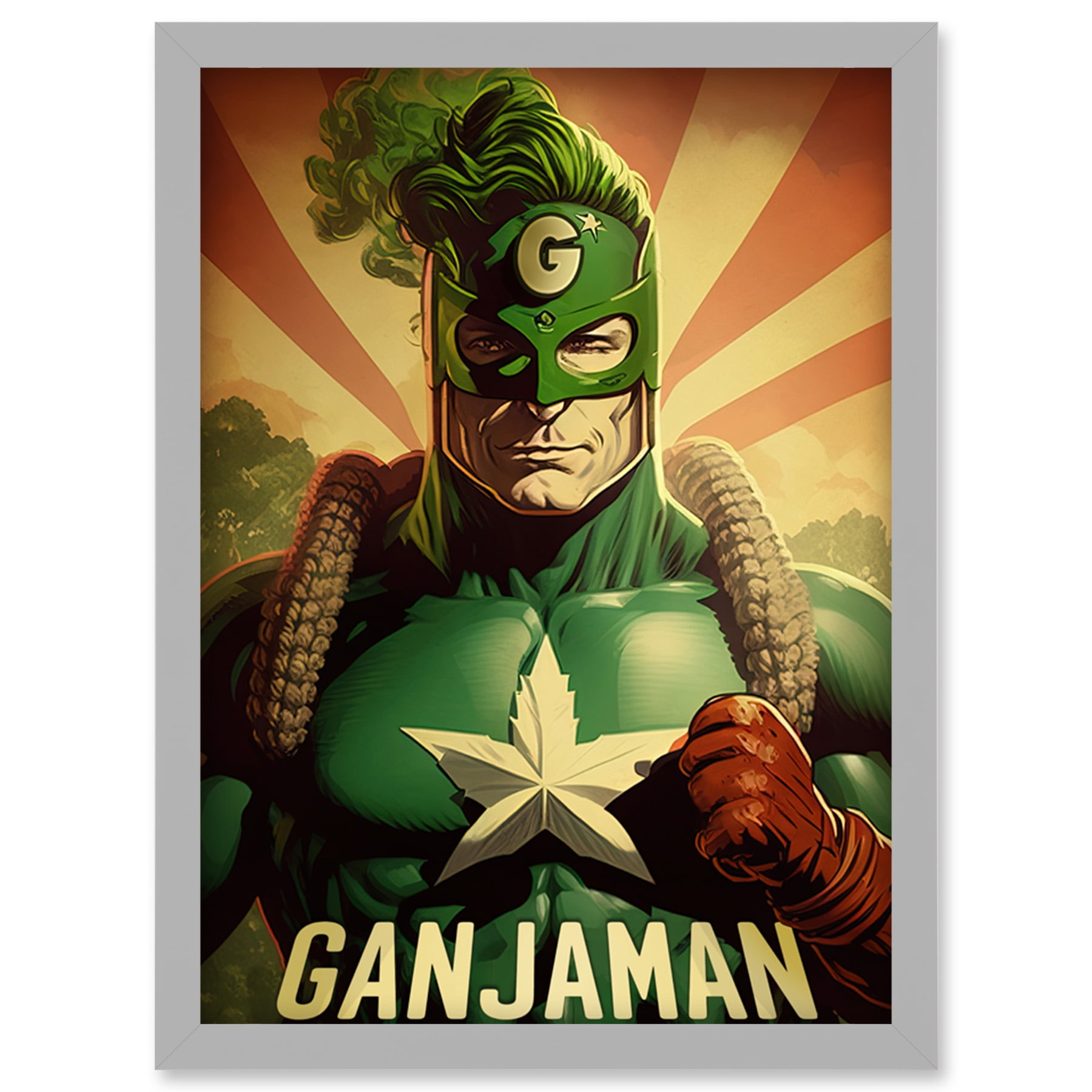 Ganjaman Super Hero Joint Weed Poster Weird Decor Artwork Framed Wall ...