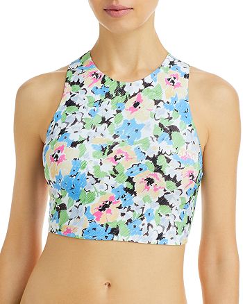 Ganni FLORAL AZURE BLUE Racer Back Floral Bikini Swim Top, US 42 ...