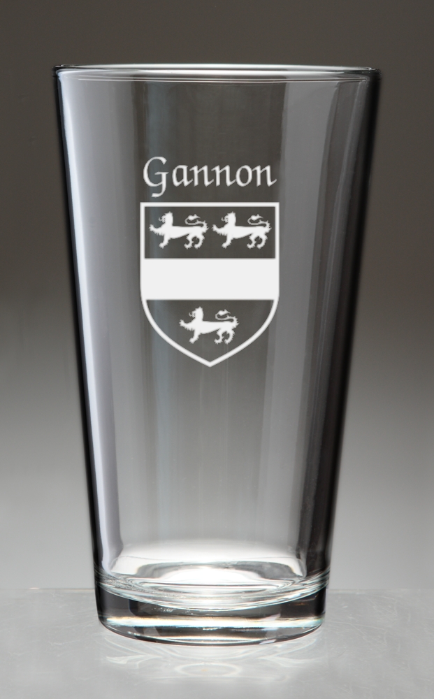 Gannon Irish Coat of Arms Pint Glasses - Set of 4 (Sand Etched ...