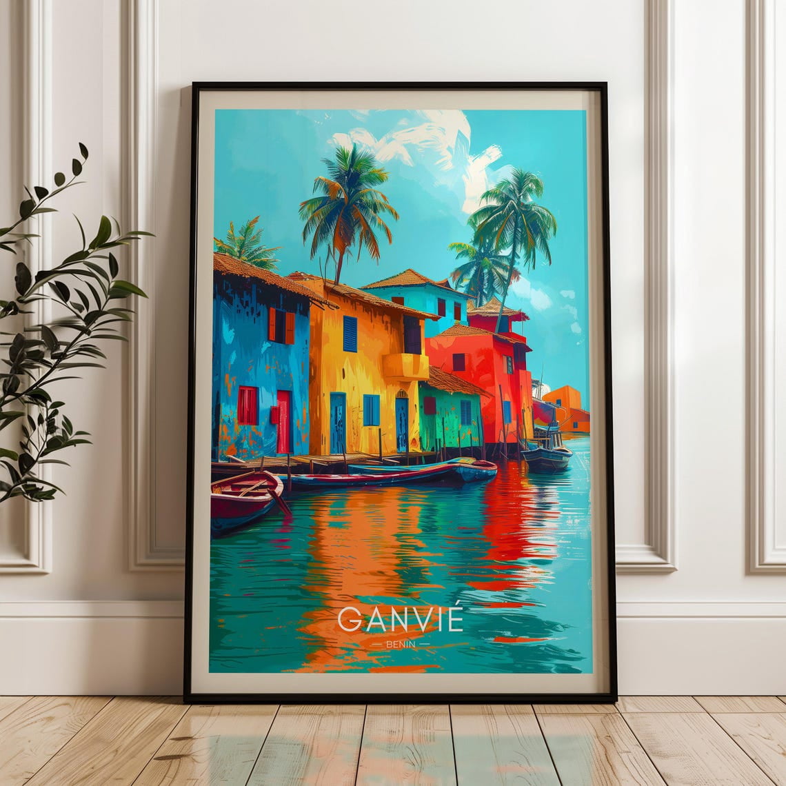 Ganvie Travel Poster - Benin Wall Art Print, Illustration Poster ...
