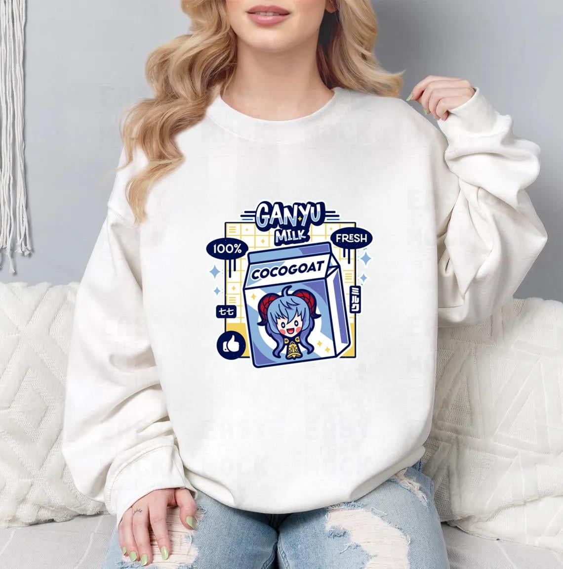 Ganyu Milk Meme T-Shirt Funny Cocogoat Anime Food Cuteness Vibe, for ...