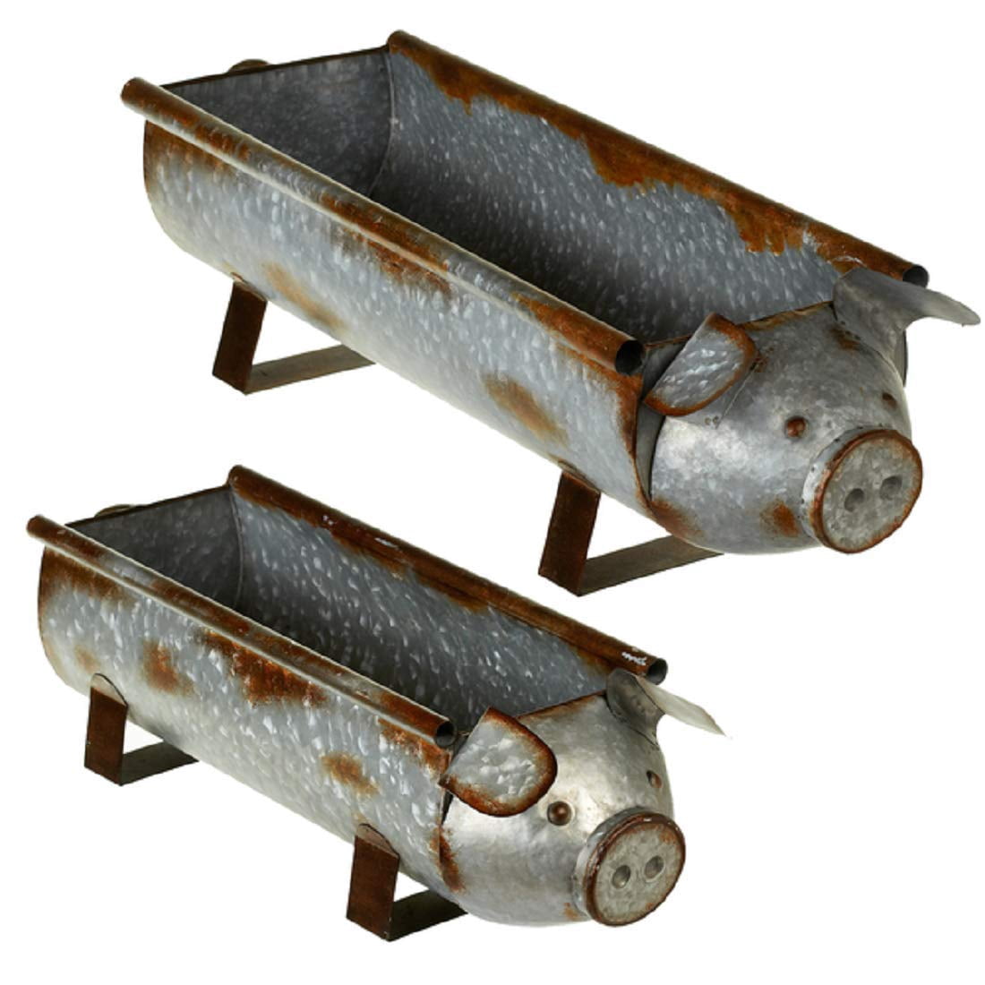 Ganz 153471 Distressed Galvanized Pig Trough Planters, Set of 2, 26 ...