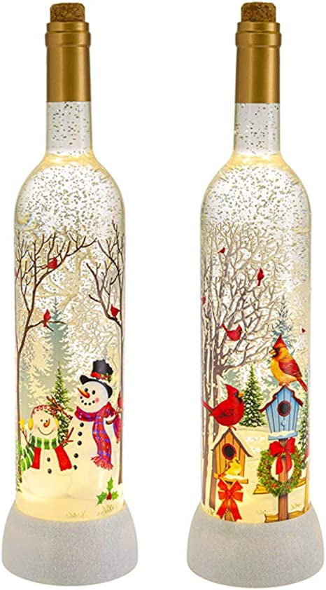 Ganz MX181285 LED Light Up Shimmer Decorative Wine Bottles with Snowman ...