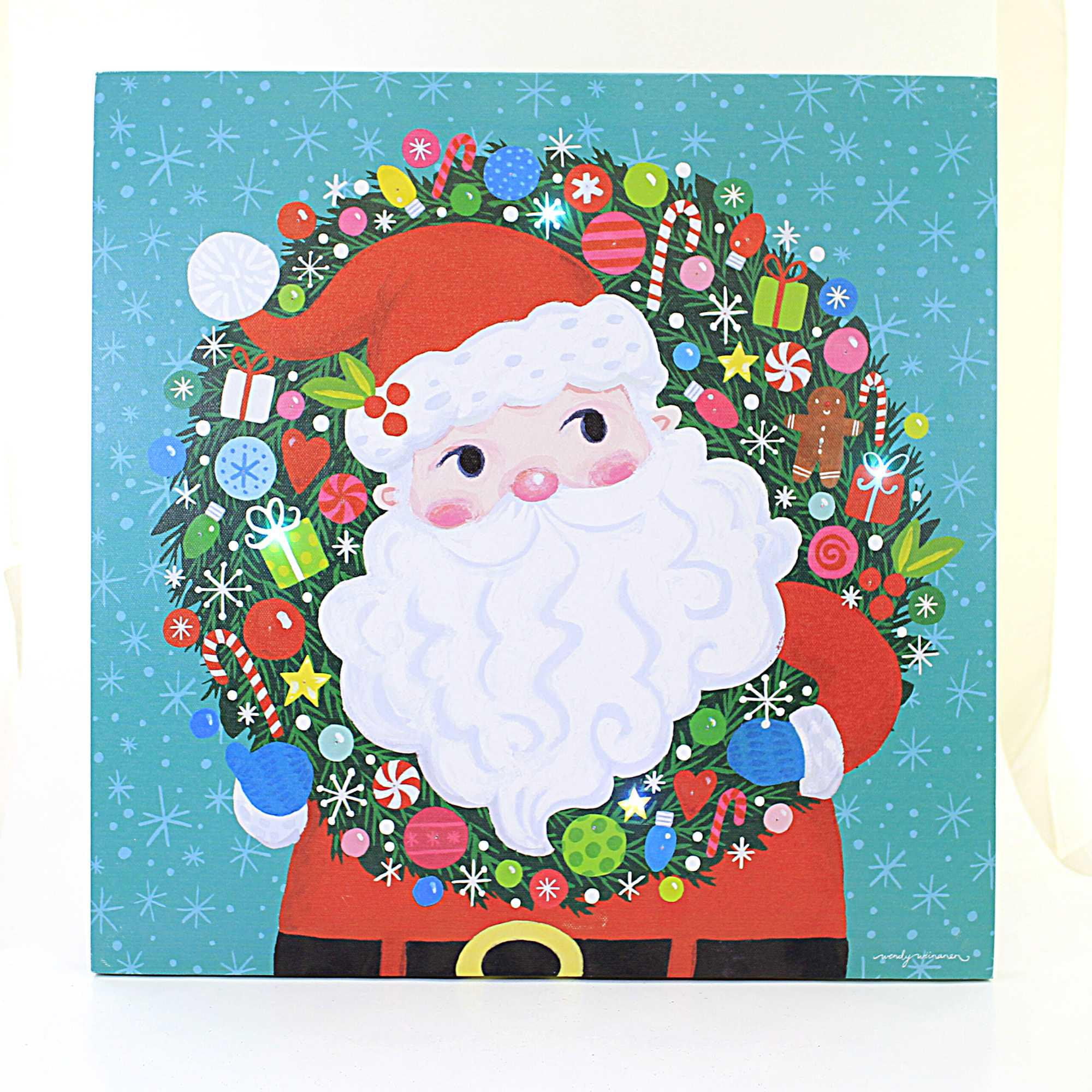 Ganz MX185096 LED Light Up Santa w/Wreath Wall Decor Canvas, 15.75-inch ...
