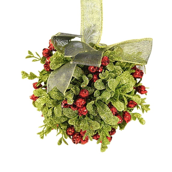 Ganz Glittery Mistletoe Door Kiss Ball with Gold Ribbon - Artificial ...