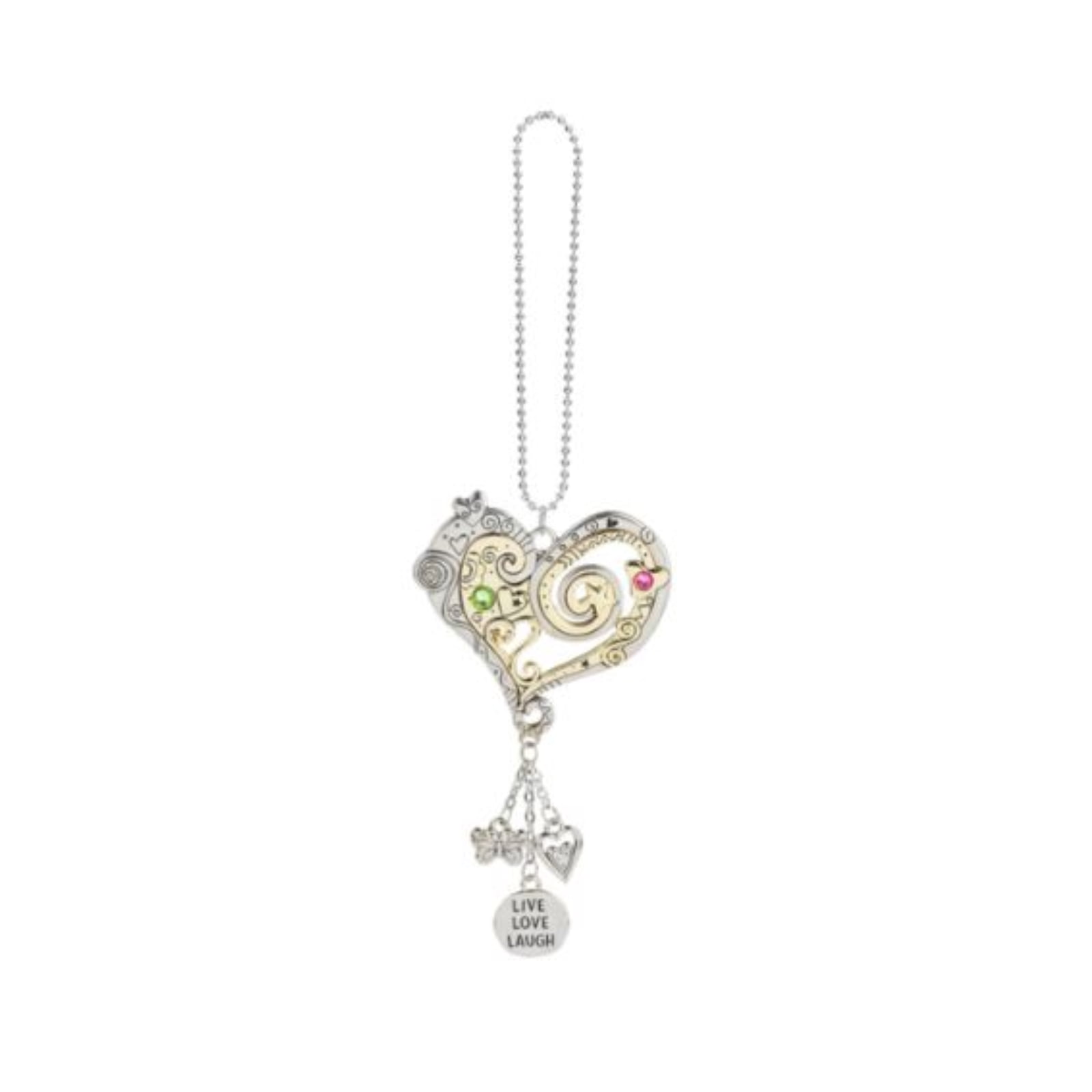 Ganz Silver and Gold Live Laugh Love Heart Car Charm 7 inch with Silver ...
