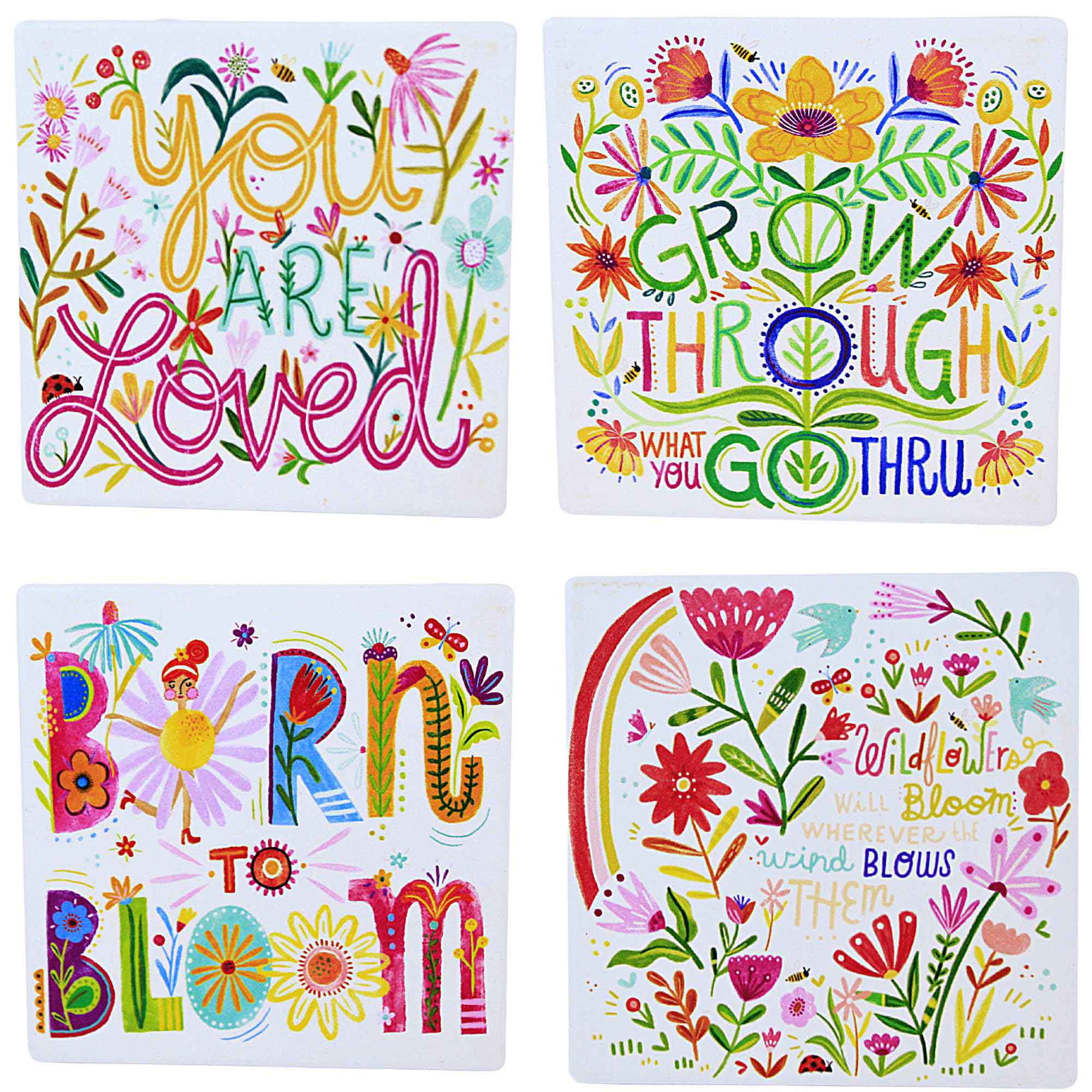 Ganz Summer Wildflower Coasters - Set Of 4 Coasters 4.0 Inch, Ceramic ...
