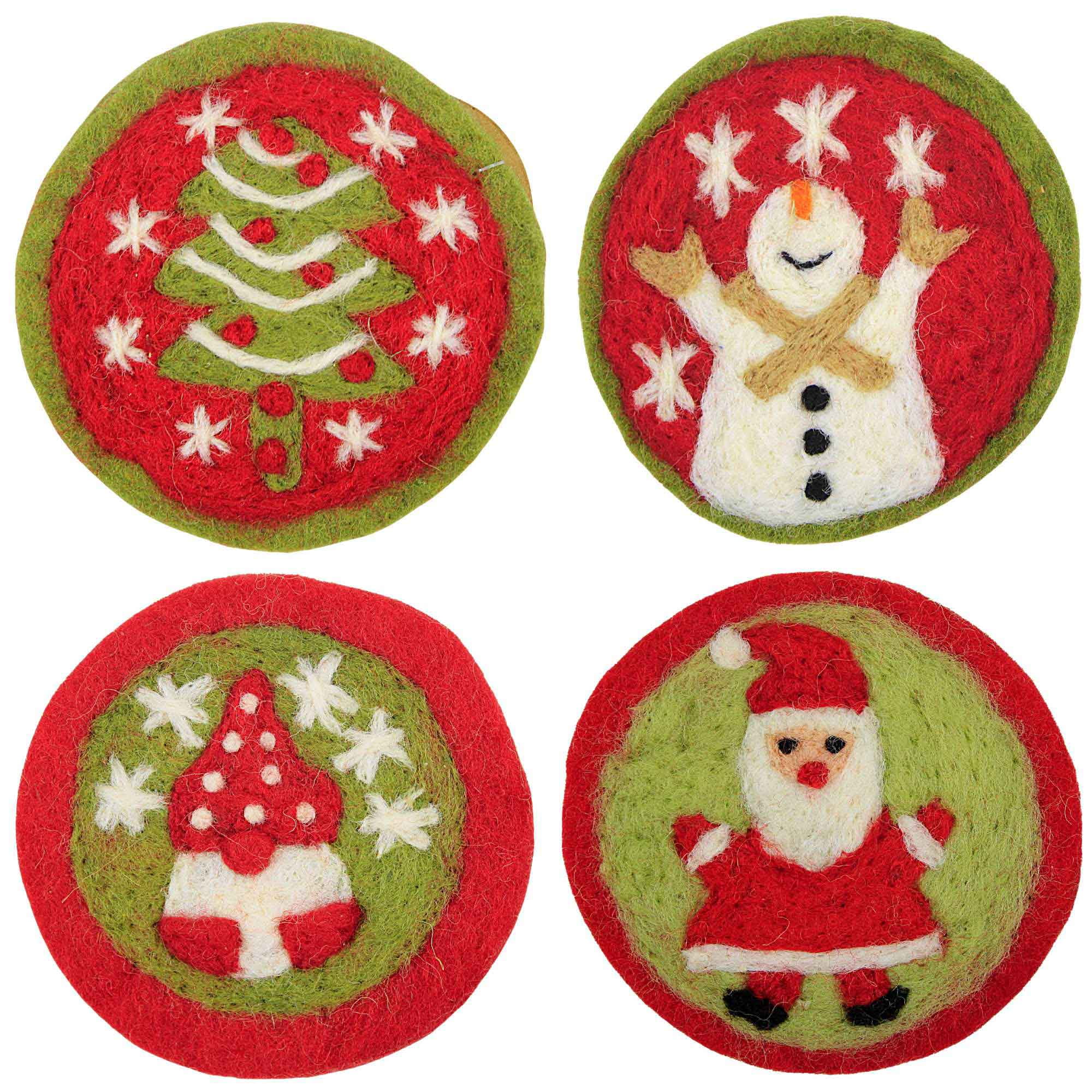 Ganz Woven Holiday Coasters - One Set Four Coasters 4 Inch, Wool ...