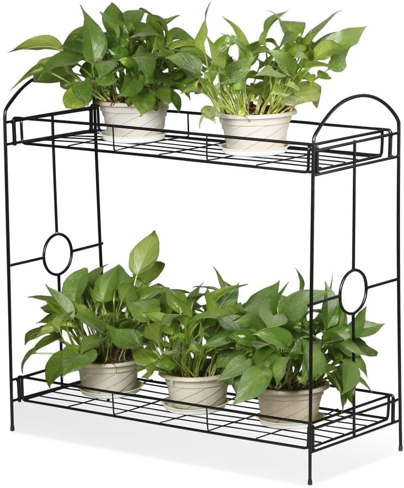 Gao-J 2 Tier Metal Plant Stand for Outdoor/Indoor, Plant Display Rack Flower Pot Stand Shelf for ...