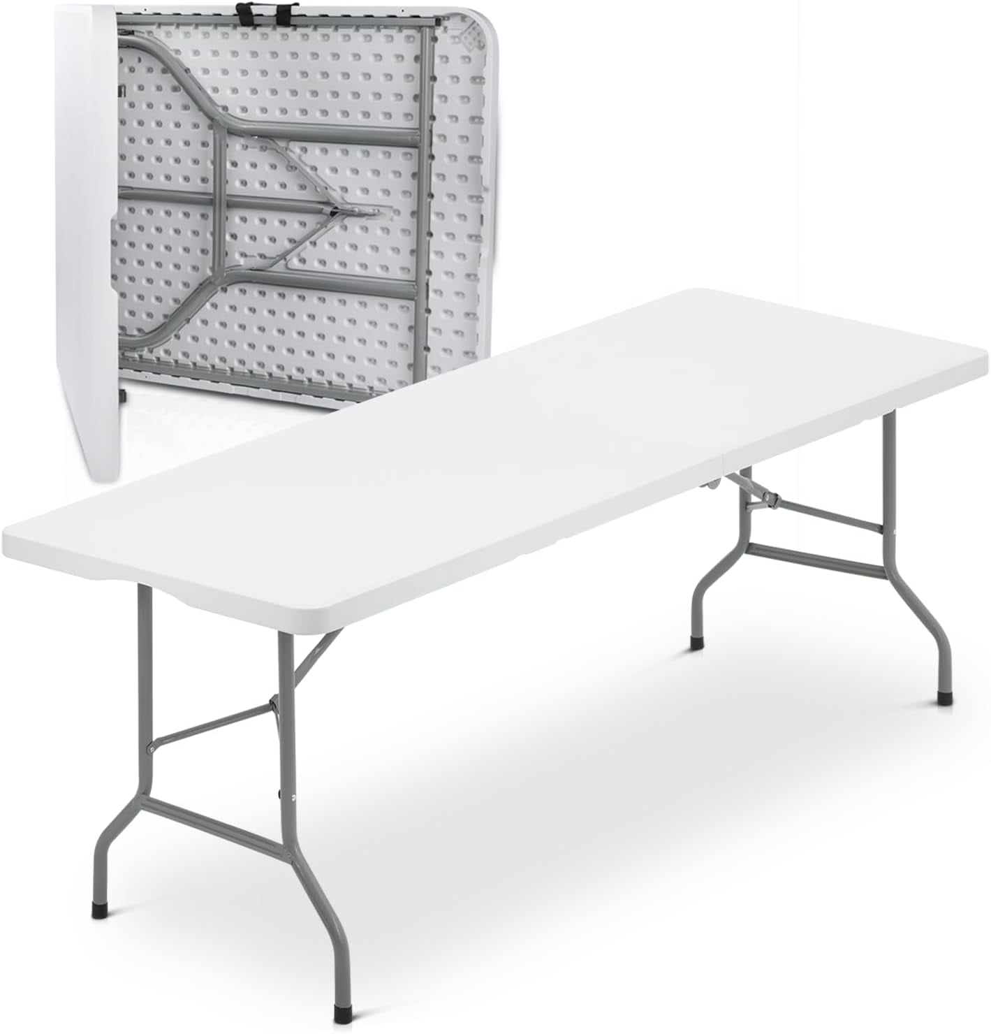Gao-J 8Ft Folding Table, Lightweight Portable Desk with Handle, Square Foldable Plastic Table ...