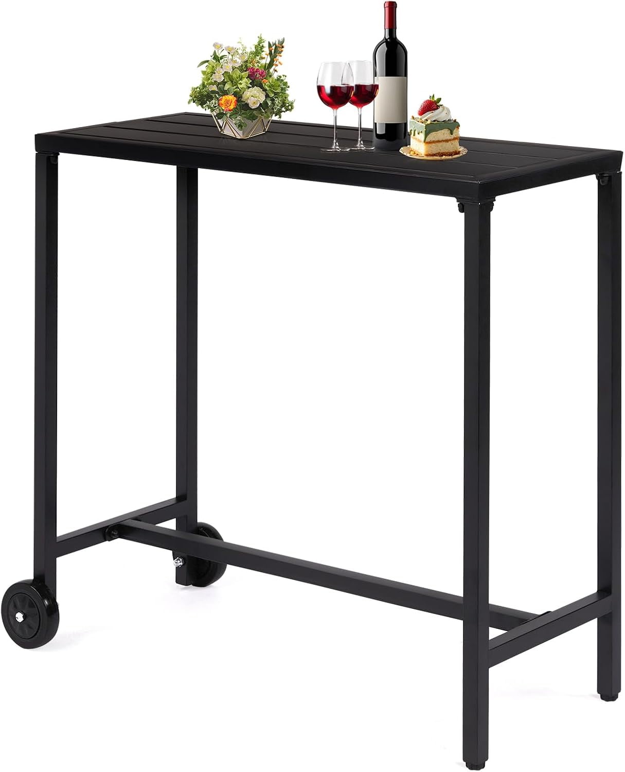 Gao-J Outdoor Bar Table, 37" Height Wheeled Patio Pub Table with Waterproof Frame and Adjustable ...