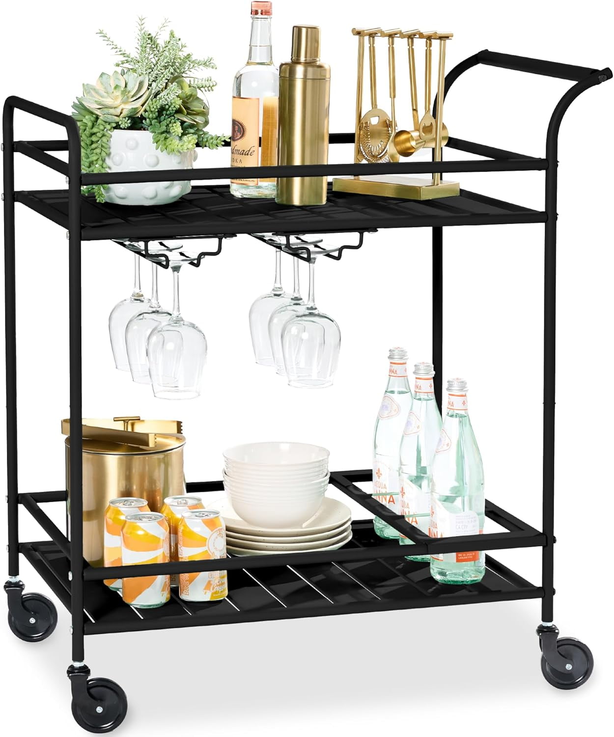 Gao-J Outdoor Mobile Patio Bar Cart, Home Bar Serving Cart, BBQ Side Table w/ 2 Tier Storage ...