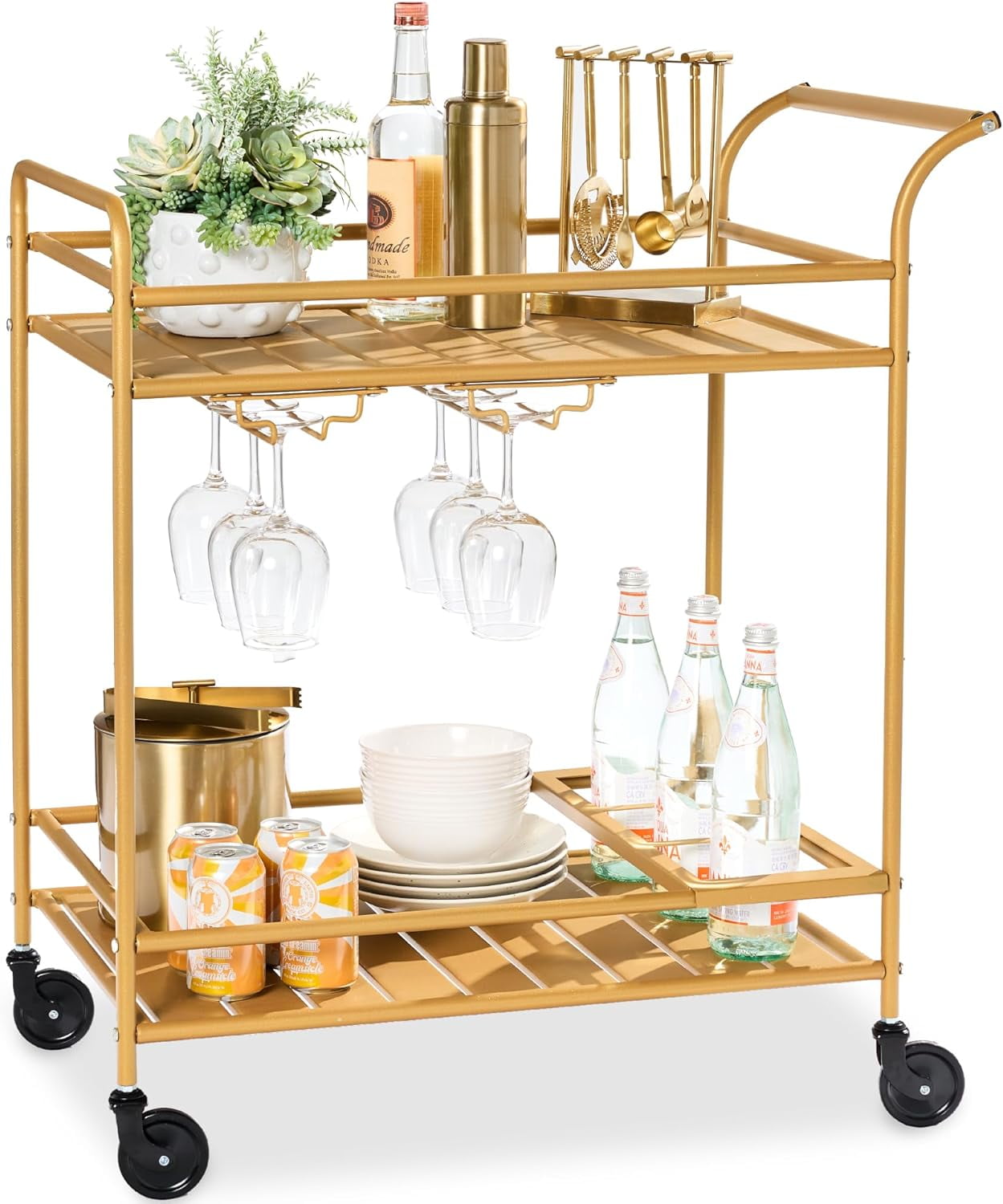 Gao-J Outdoor Mobile Patio Bar Cart, Home Bar Serving Cart, BBQ Side Table w/ 2 Tier Storage ...