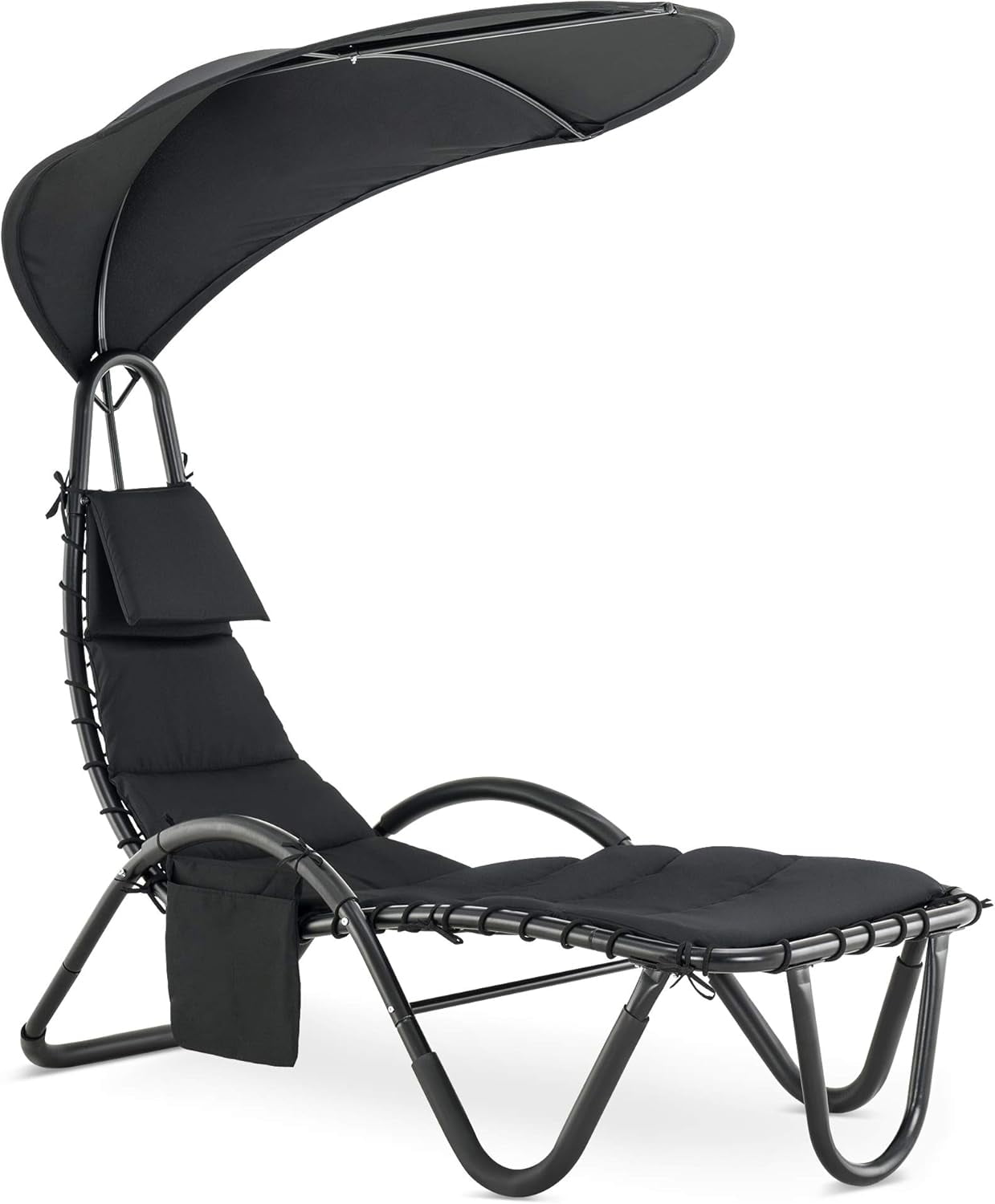 Gao-J Outdoor Steel Chaise Lounge Chair with Removable Canopy and Cushions, Reclining Chair w ...