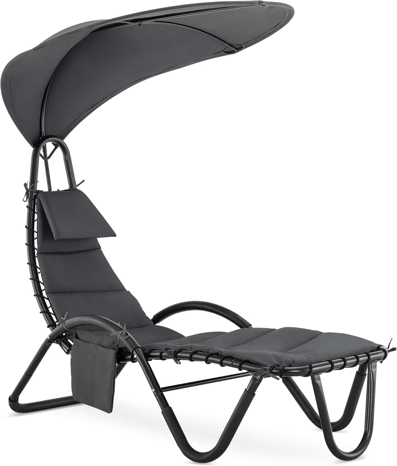 Gao-J Outdoor Steel Chaise Lounge Chair with Removable Canopy and Cushions, Reclining Chair w ...