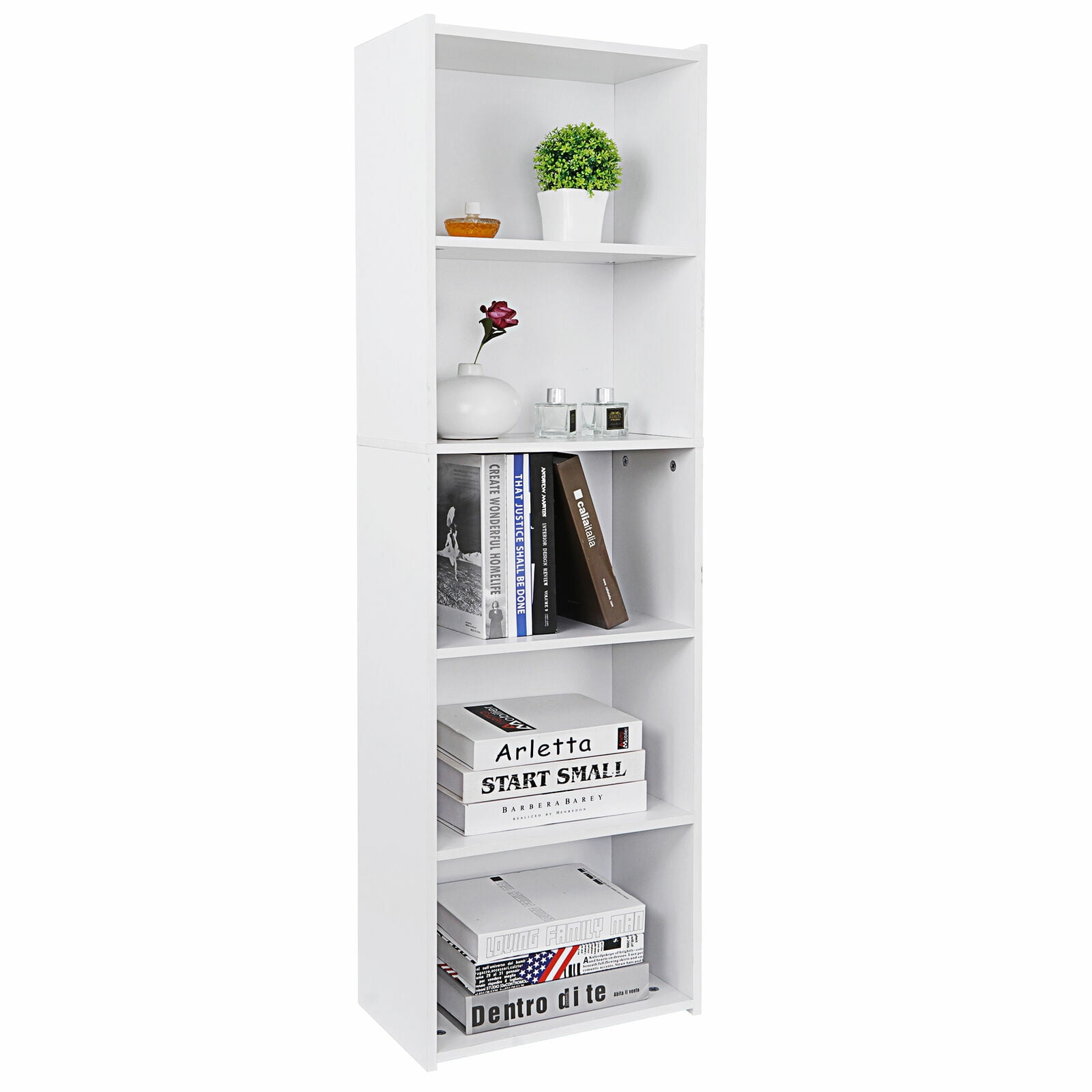 GaoJ 52" High Open Shelf 5-Tier Bookcase White Storage Back Storage ...