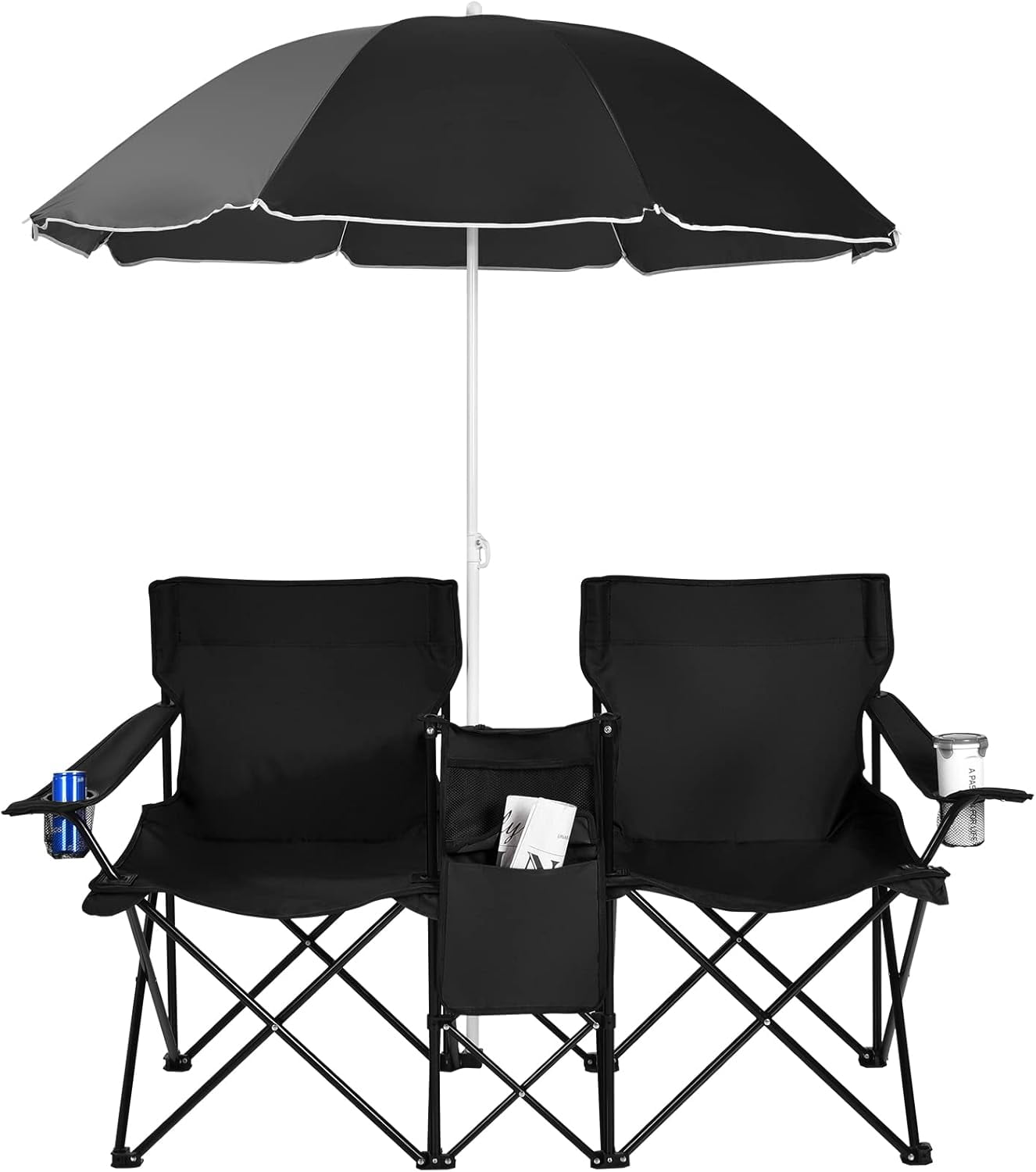 GaoJ Double Camping Chair with Umbrella, Folding Loveseat Chairs w ...