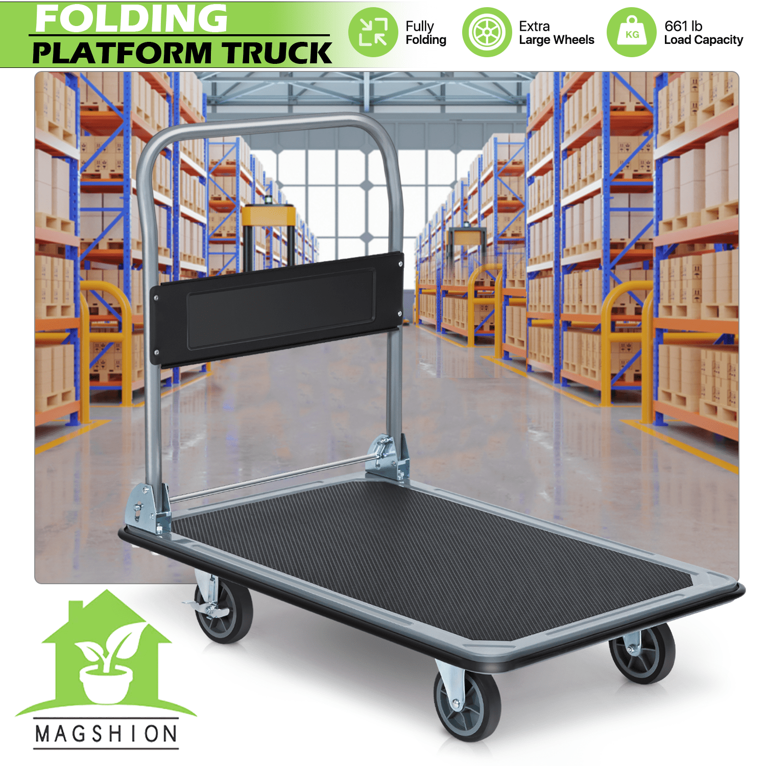 GaoJ Folding Rolling Flatbed Cart Hand Platform Truck Push Dolly 661lbs ...