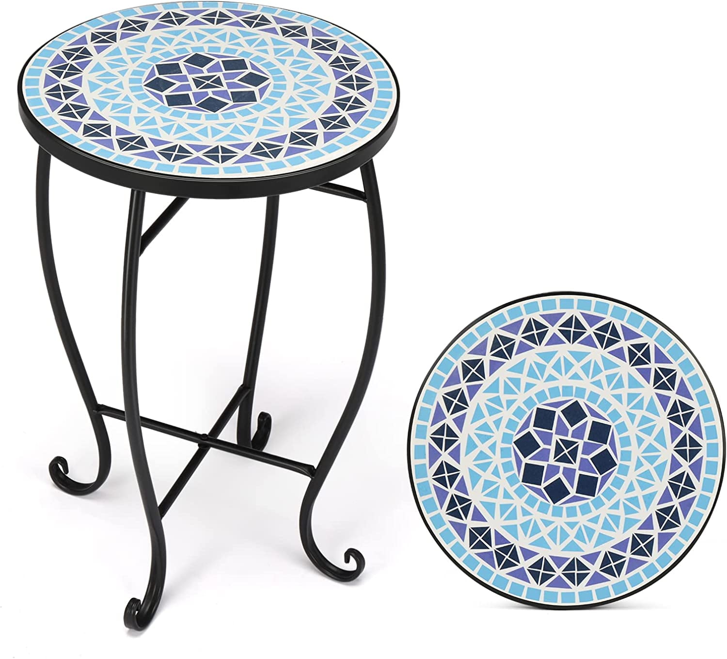 GaoJ Mosaic Accent Table, 14" Round Side Table,End Table, Plant Stand ...