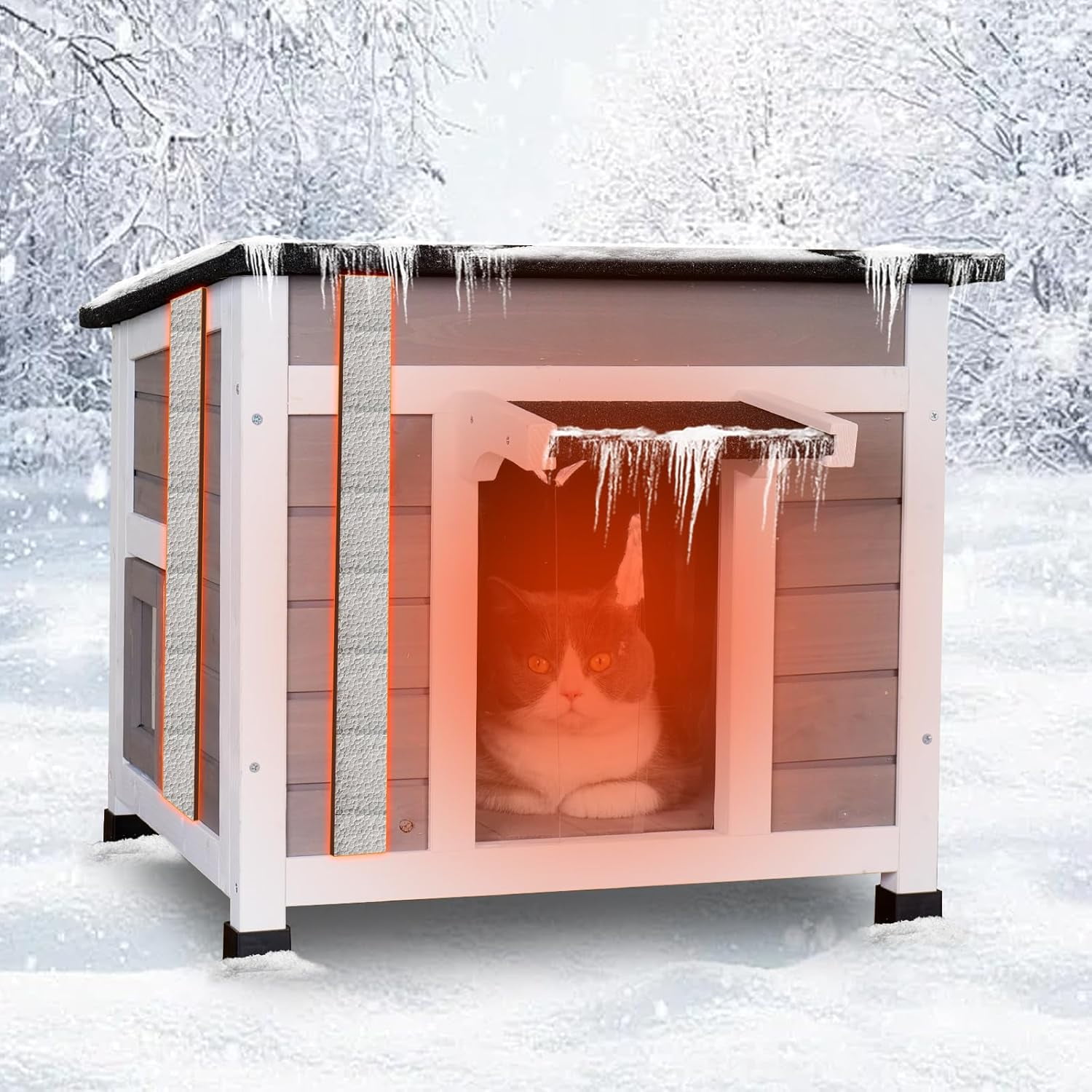 GaoJ Outdoor Cat House Insulated Feral Cat Shelter Weatherproof Outside ...