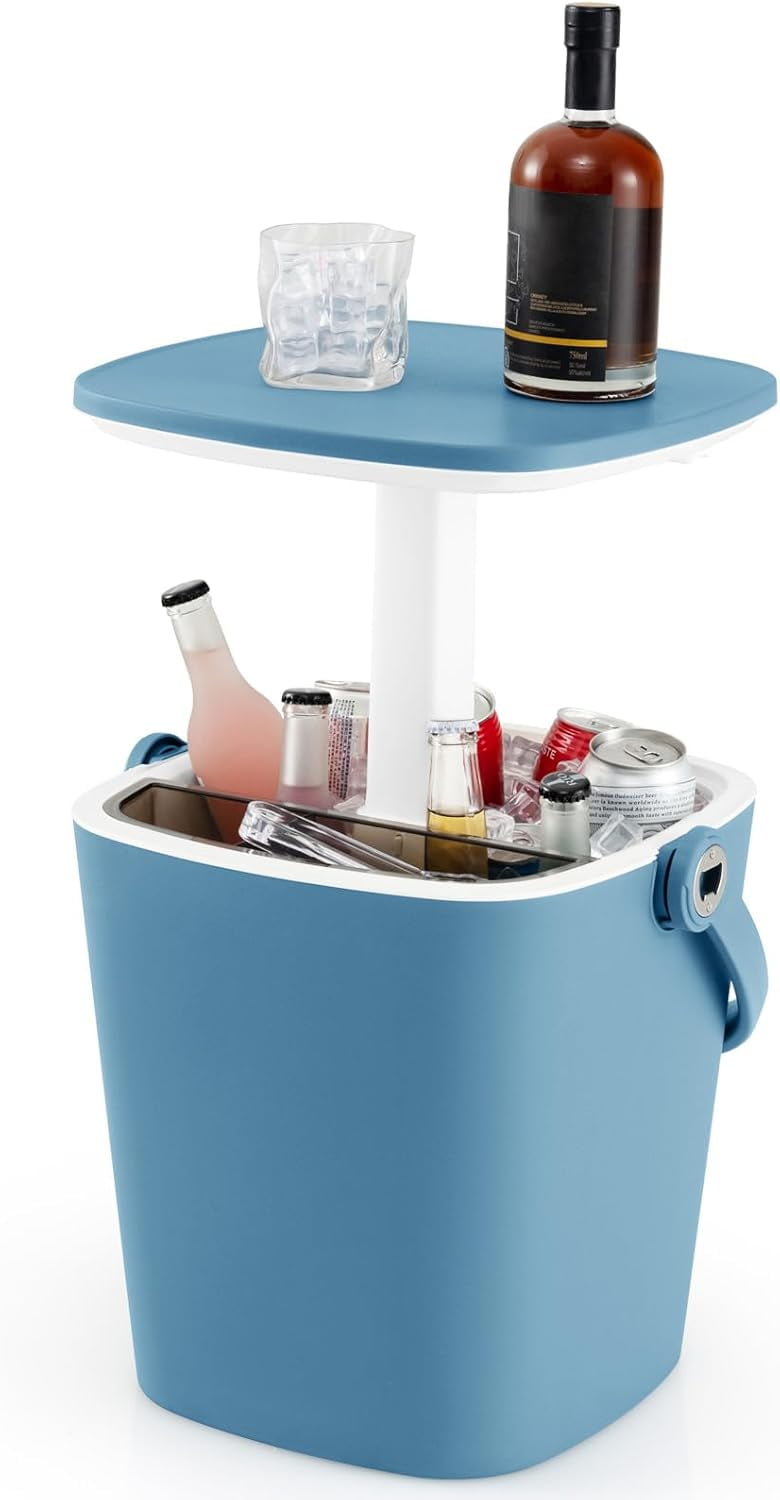 GaoJ Outdoor Cooler Table, 4-Gallon Portable Cooler Side Bar Table with ...