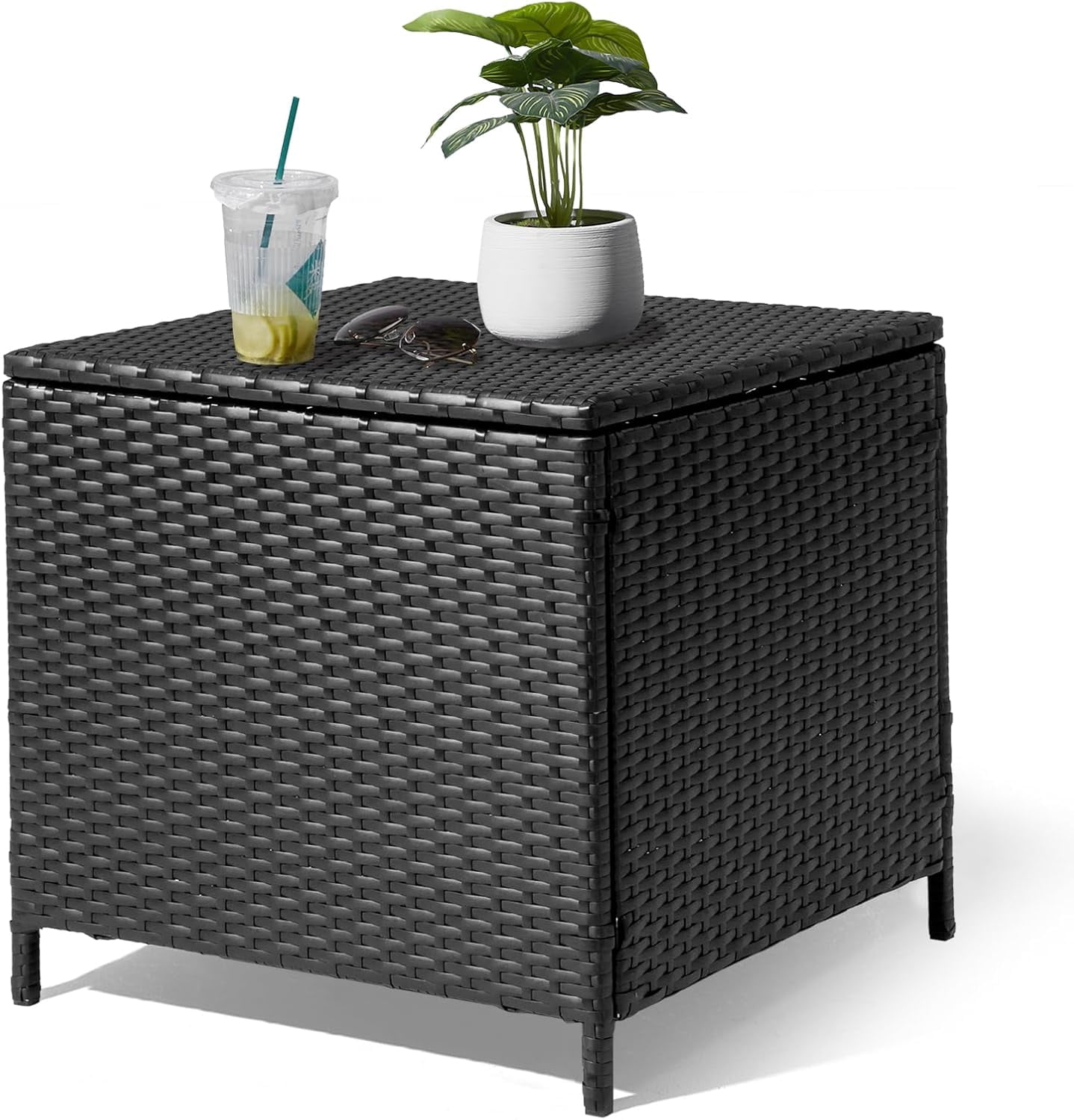 GaoJ Outdoor Side Table, Rattan Coffee Table with Storage 27 Gallon ...
