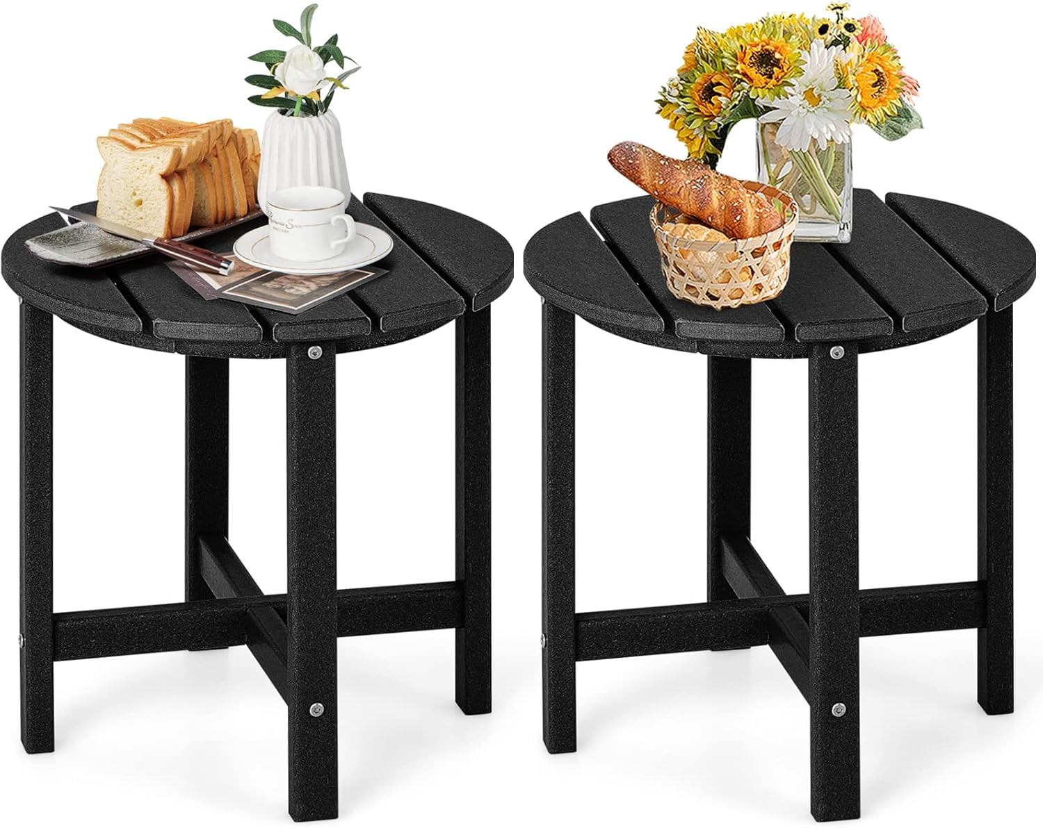 GaoJ Round Outdoor Side Table, 18 Inch Weather Resistant HDPE ...