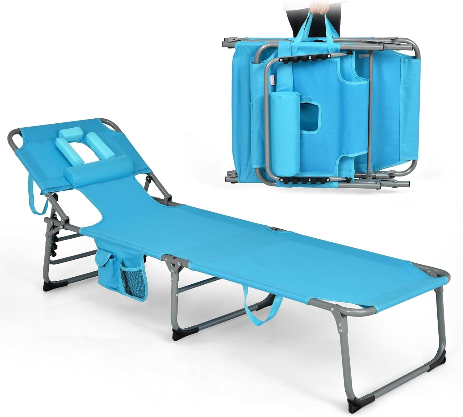 GaoJ Tanning Chair, Folding Adjustable Patio Lounge Chair with Face ...